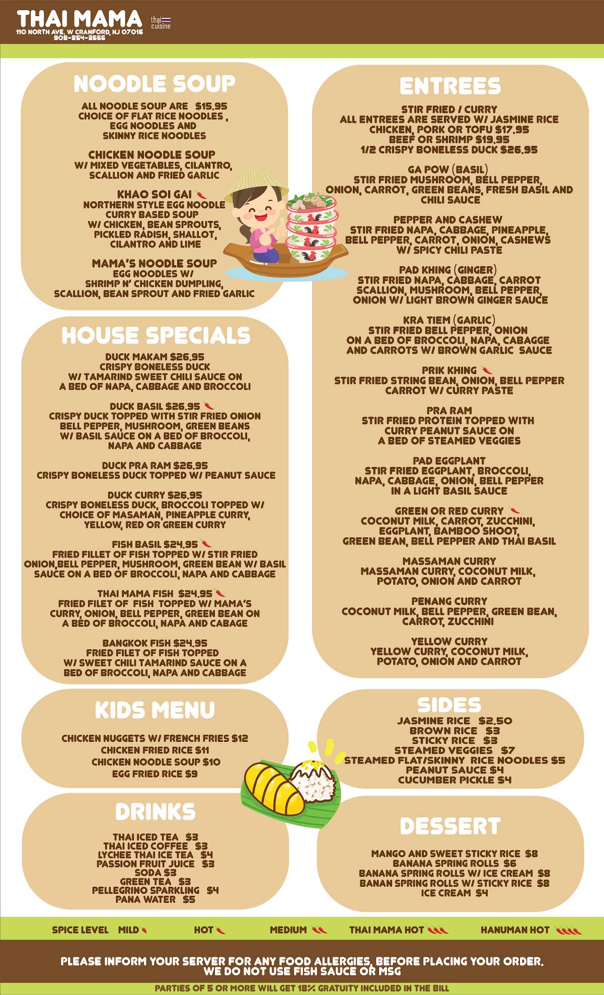 Menu at Thai Mama restaurant, Cranford, 110 N Ave W