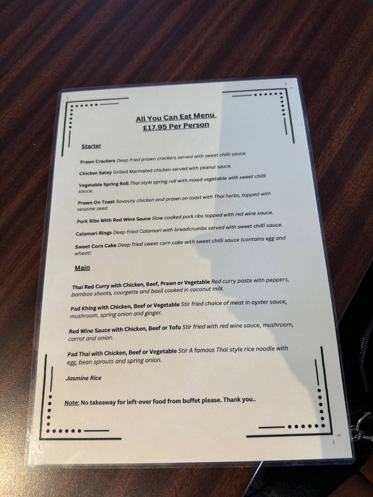 Menu at Thai Rice restaurant, Biggleswade