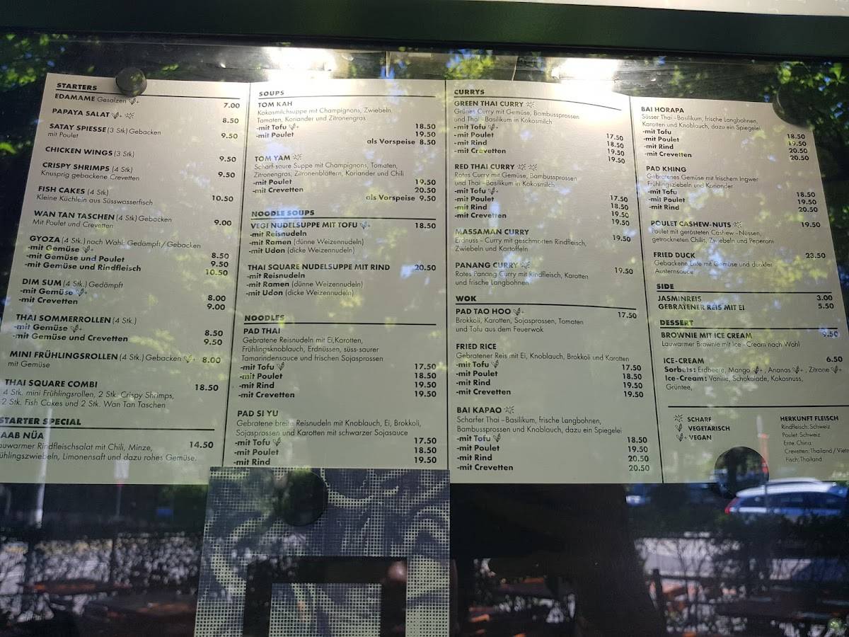 Speisekarte von Thai Square, Basel, Delsbergerallee 49
