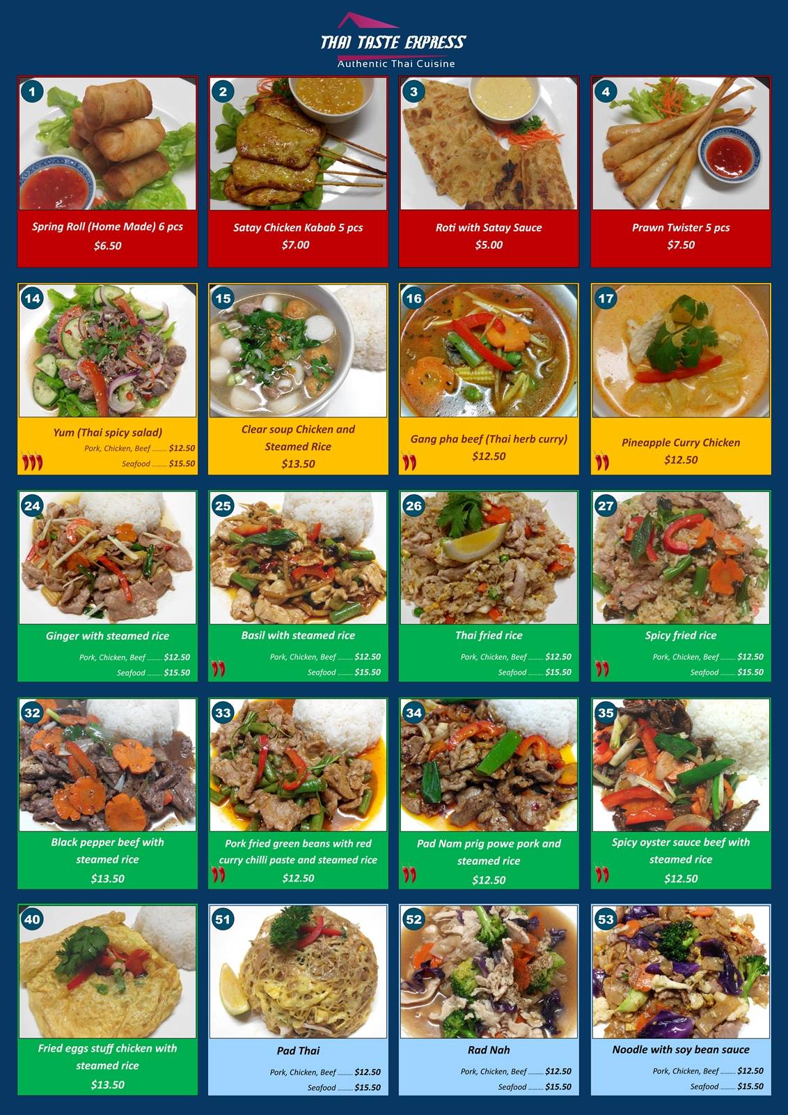 Menu at Thai Taste Express restaurant, Levin
