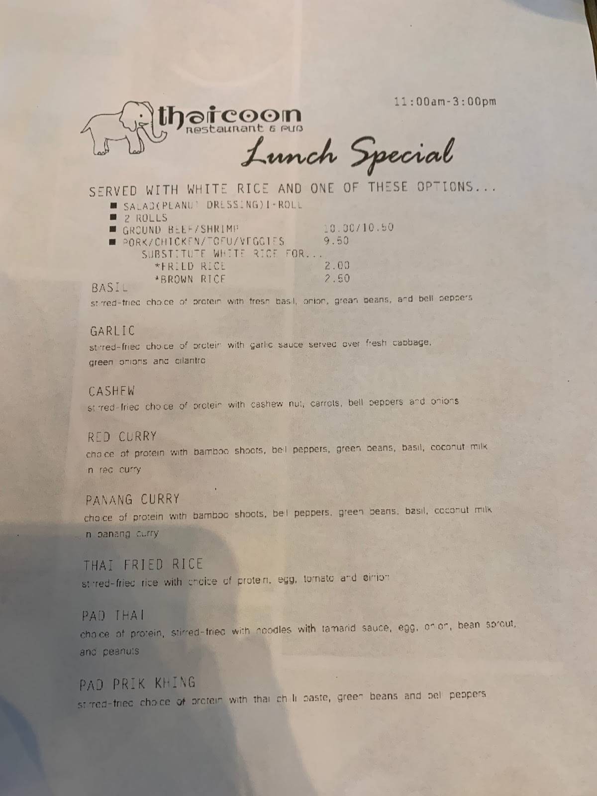 Menu at Thaicoon Restaurant and Pub, Katy