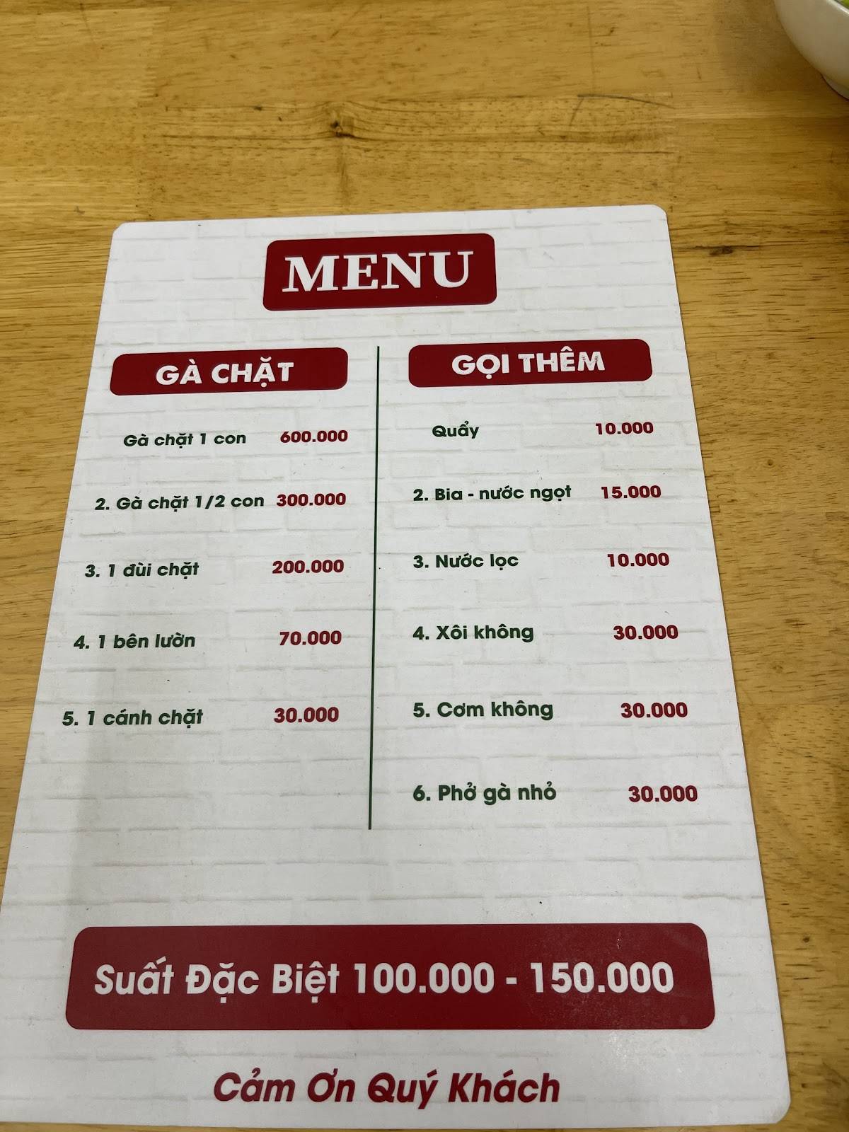 Menu at Phở Gà Tuấn Hiếu restaurant, Ha Long