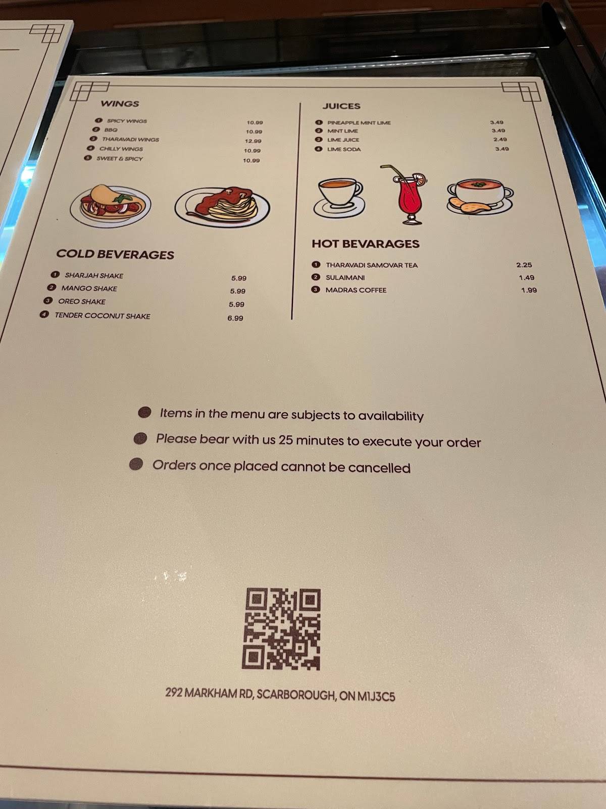 Carta del restaurante Tharavadu Home Of Kerala Cuisine, Toronto