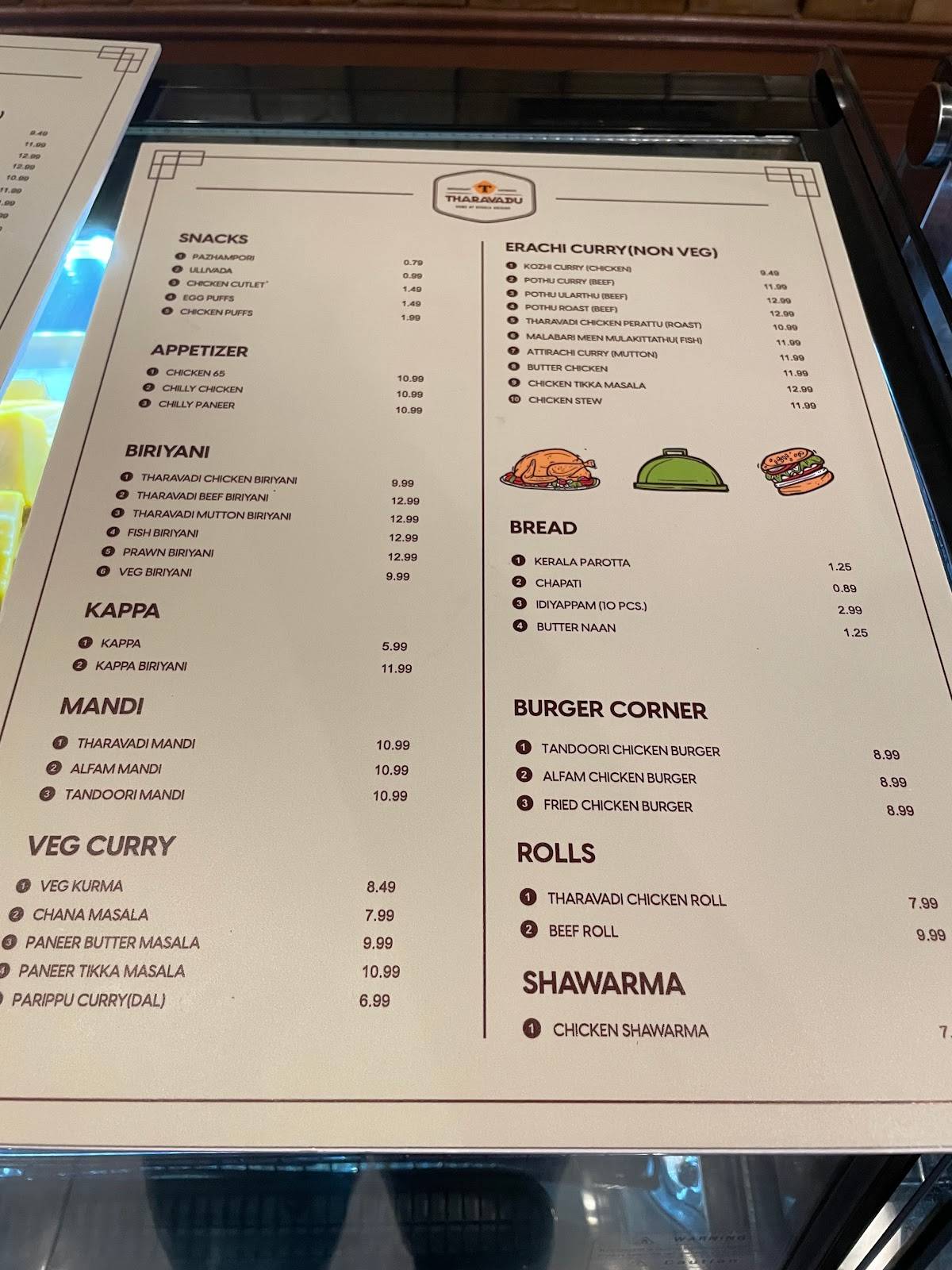 Carta del restaurante Tharavadu Home Of Kerala Cuisine, Toronto