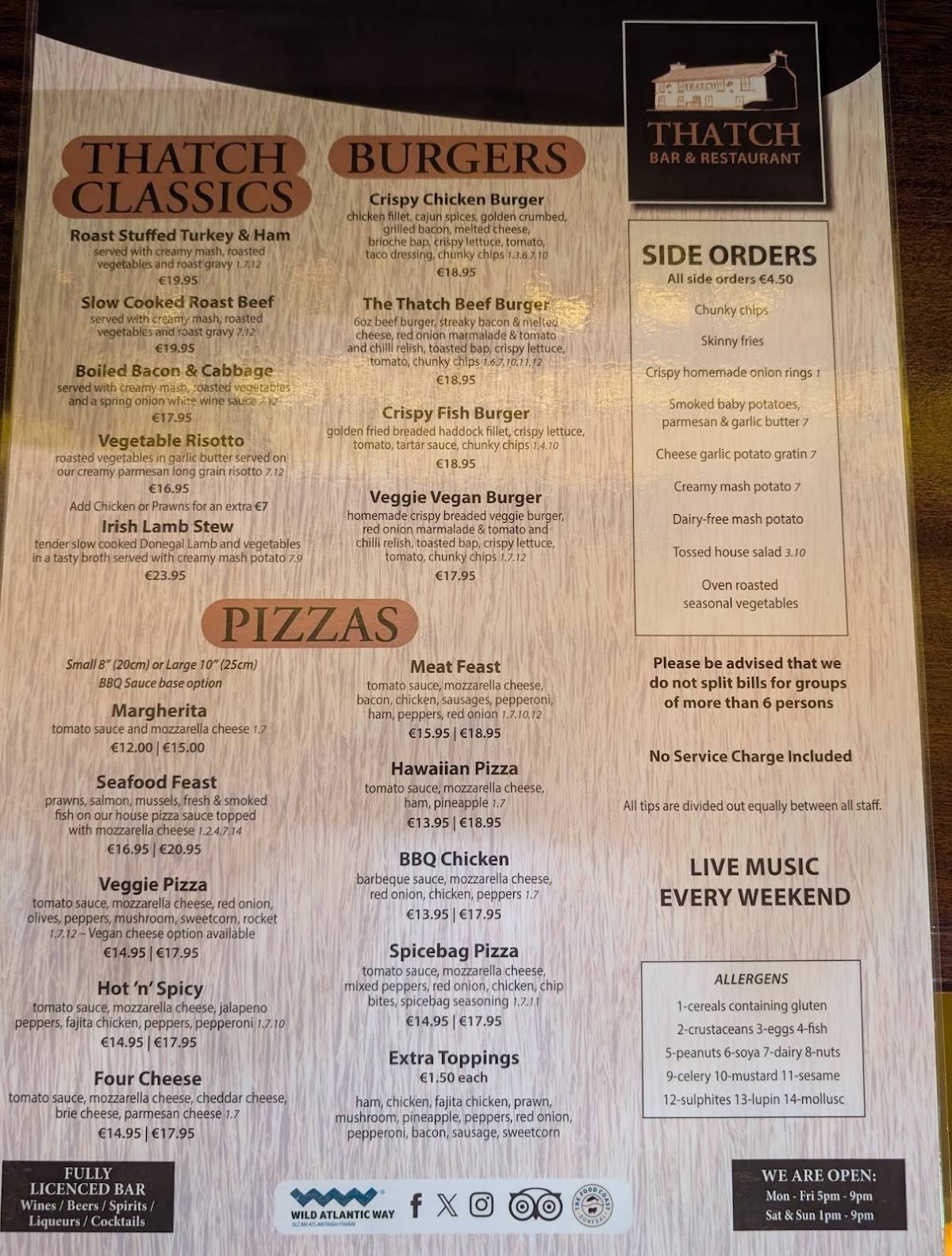 Menu at Thatch Bar & Restaurant, Glenties