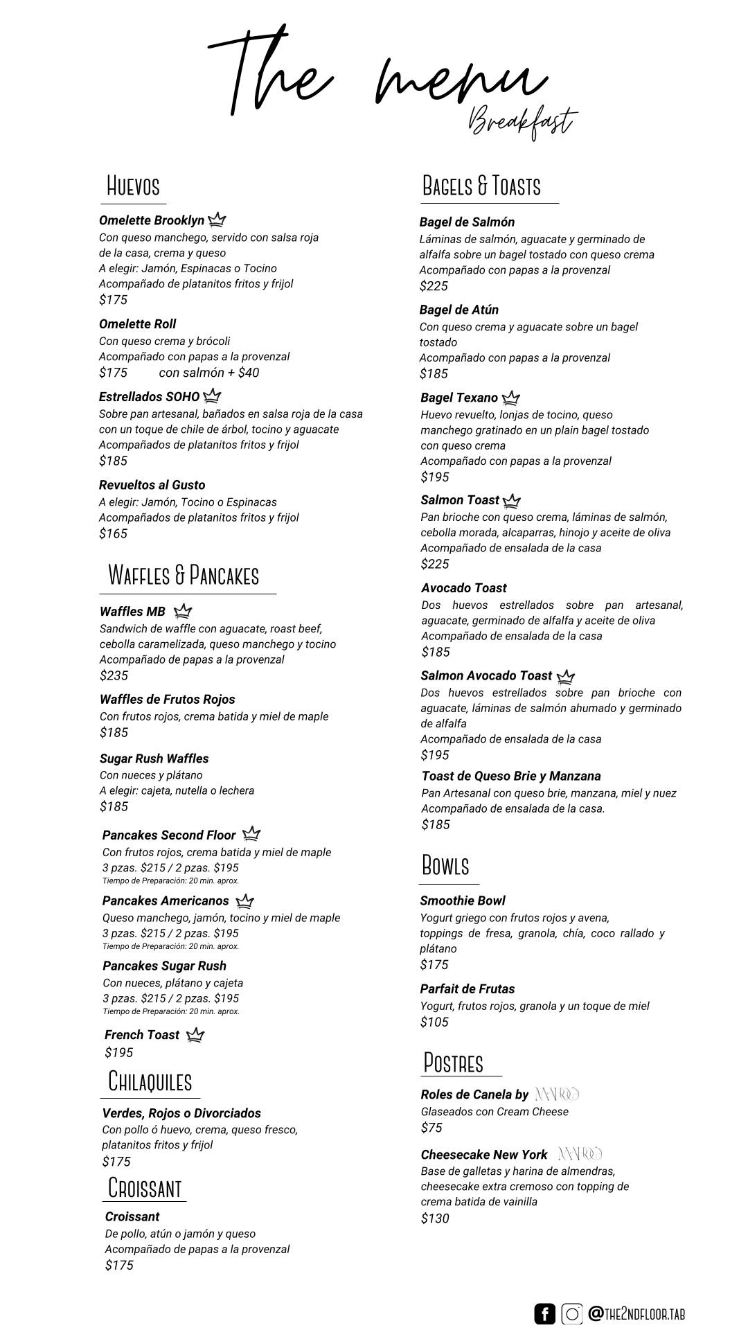 Carta del restaurante The 2nd Floor, Villahermosa