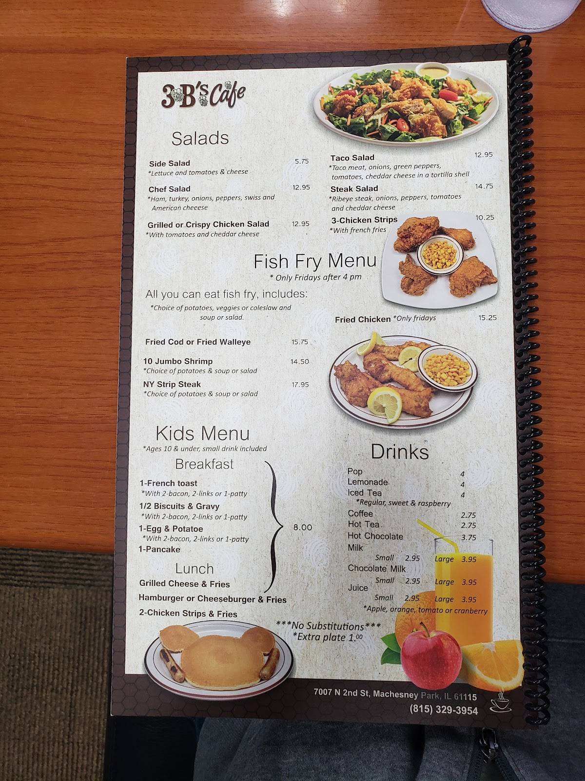 Menu at The 3 B's Cafe, Machesney Park, N 2nd St
