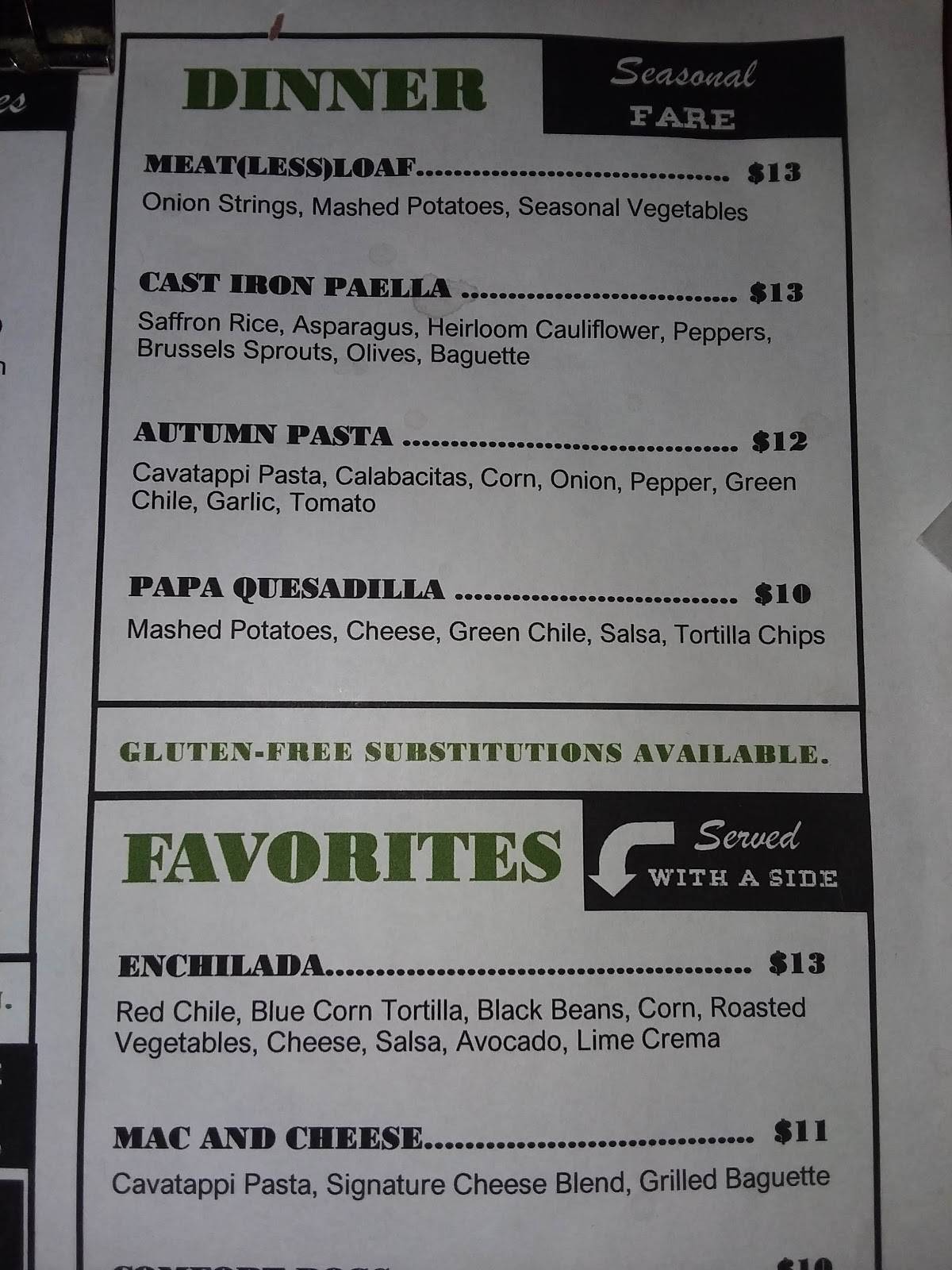 Menu at The Acre restaurant, Albuquerque
