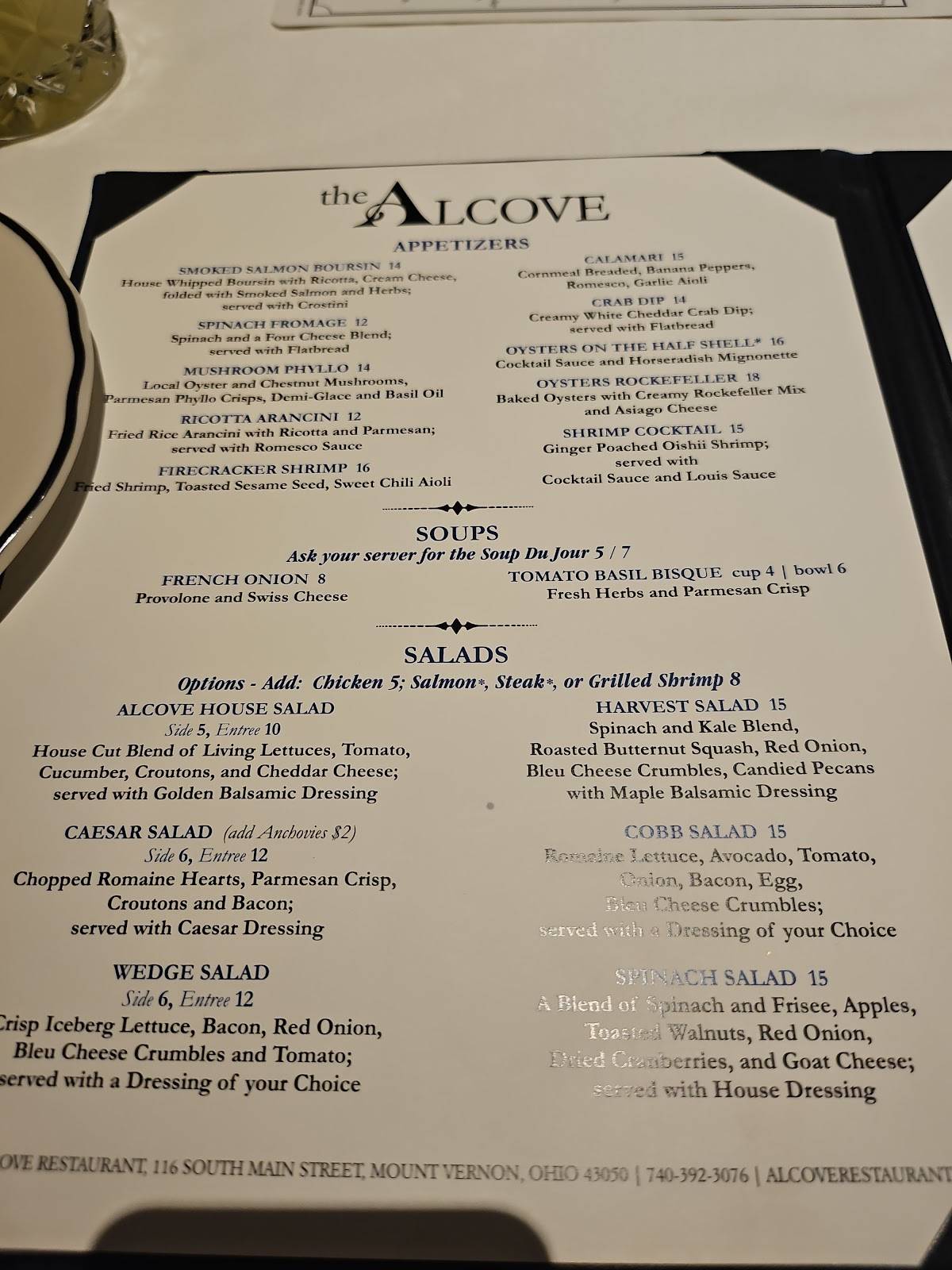 Menu at The Alcove Restaurant & Lounge, Mount Vernon