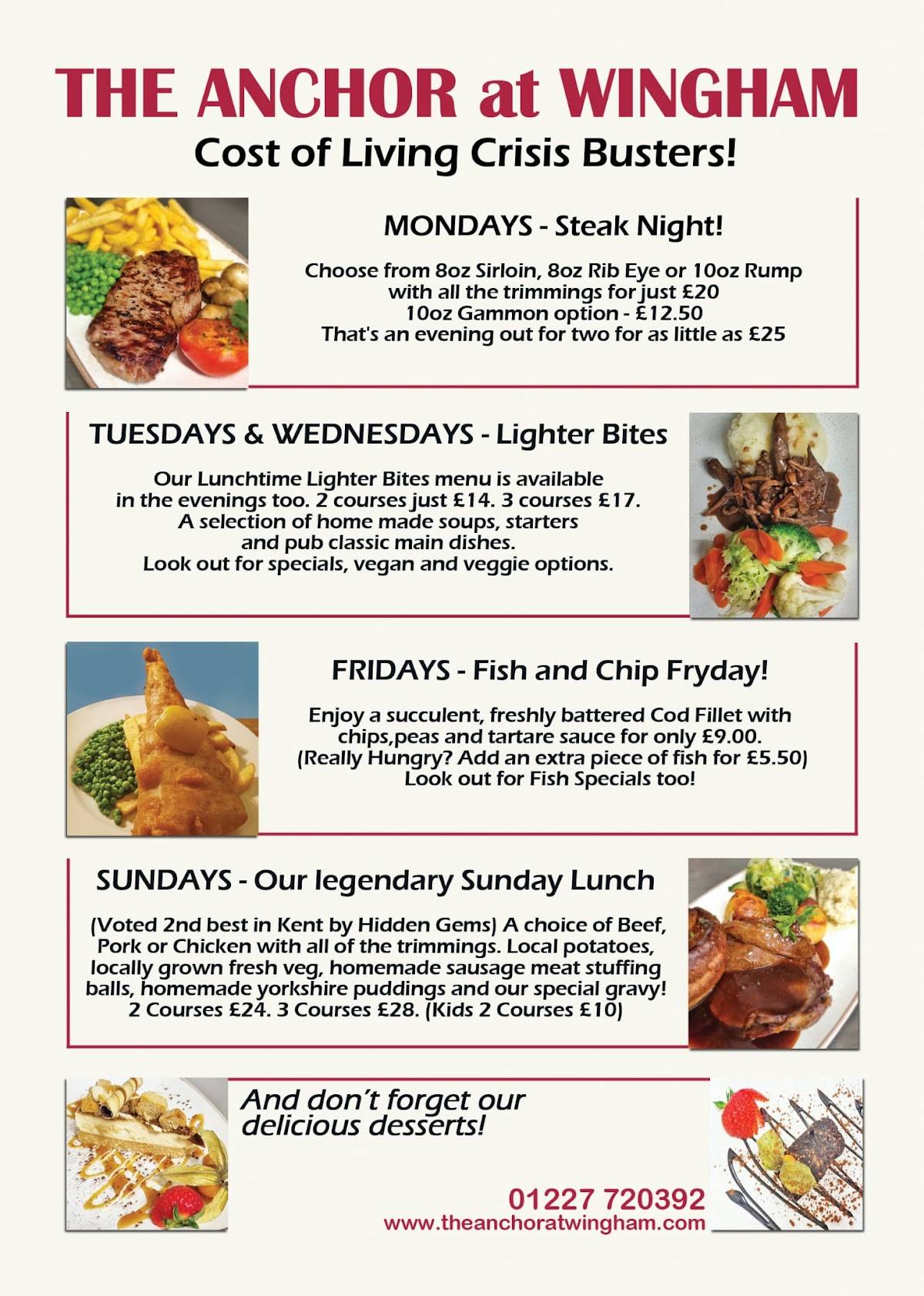 Menu at The Anchor Inn pub & bar, Wingham