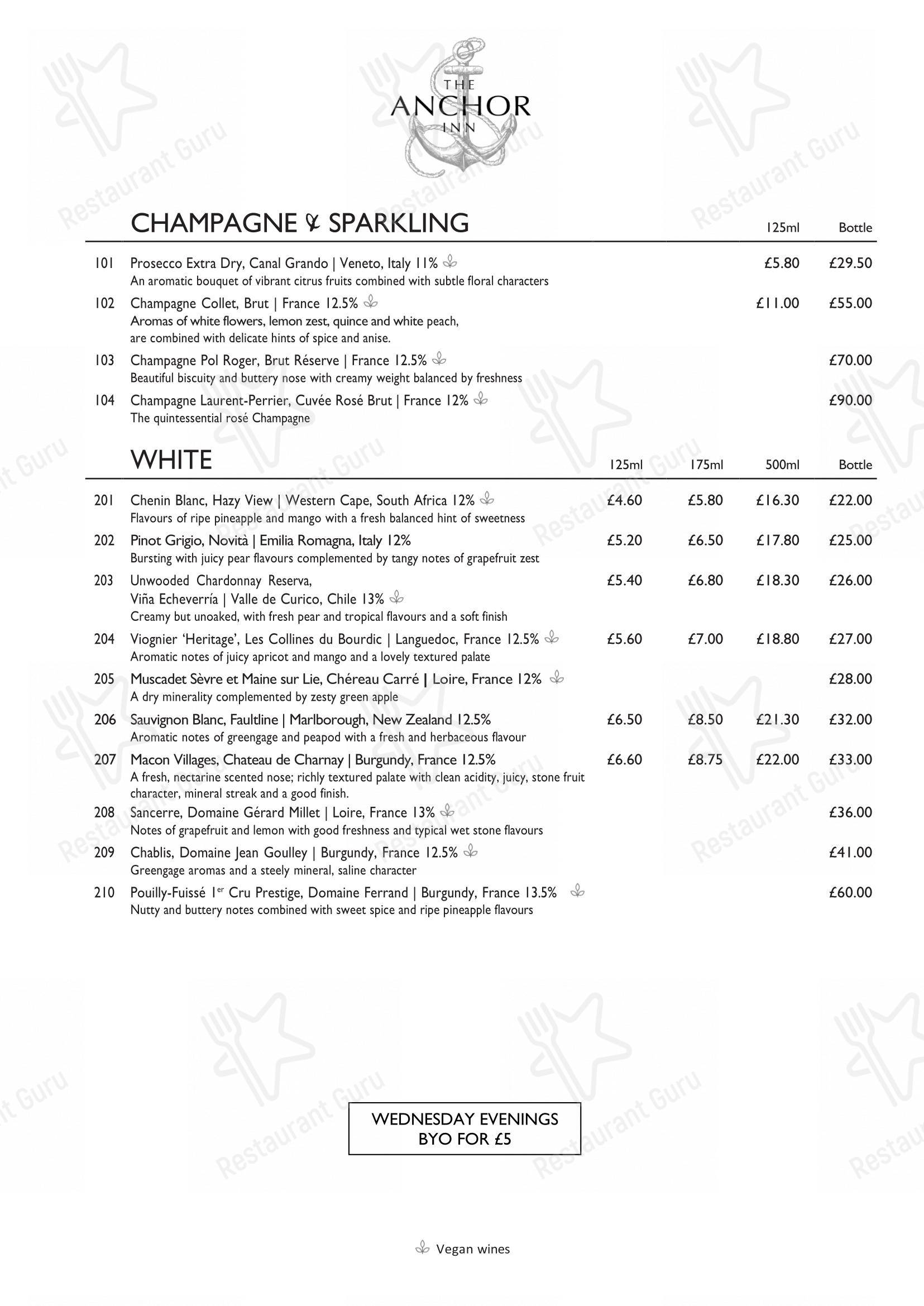 Menu at The Anchor Inn pub & bar, Colchester, 26 Court St