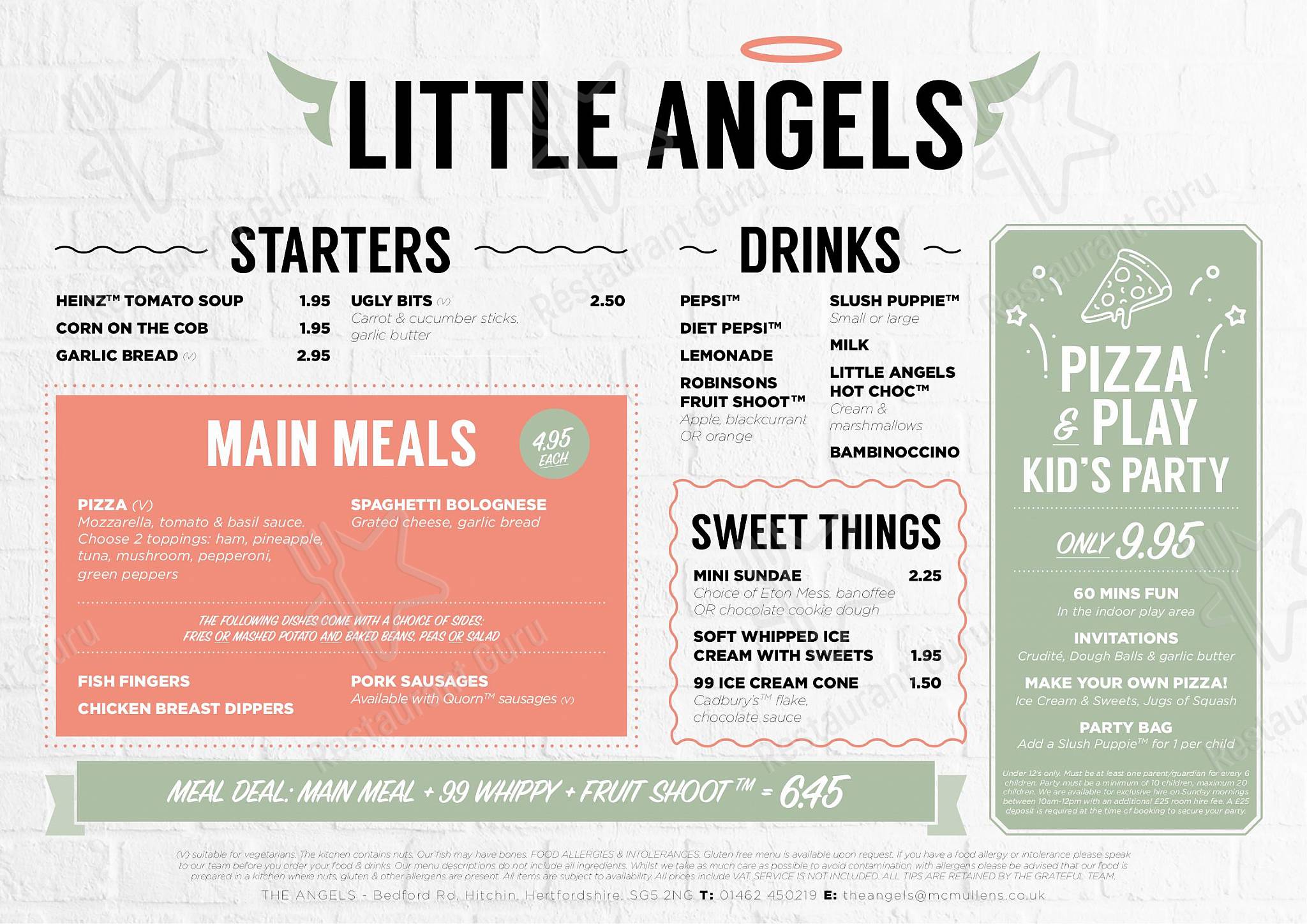 Menu at Angels pub & bar, Hitchin