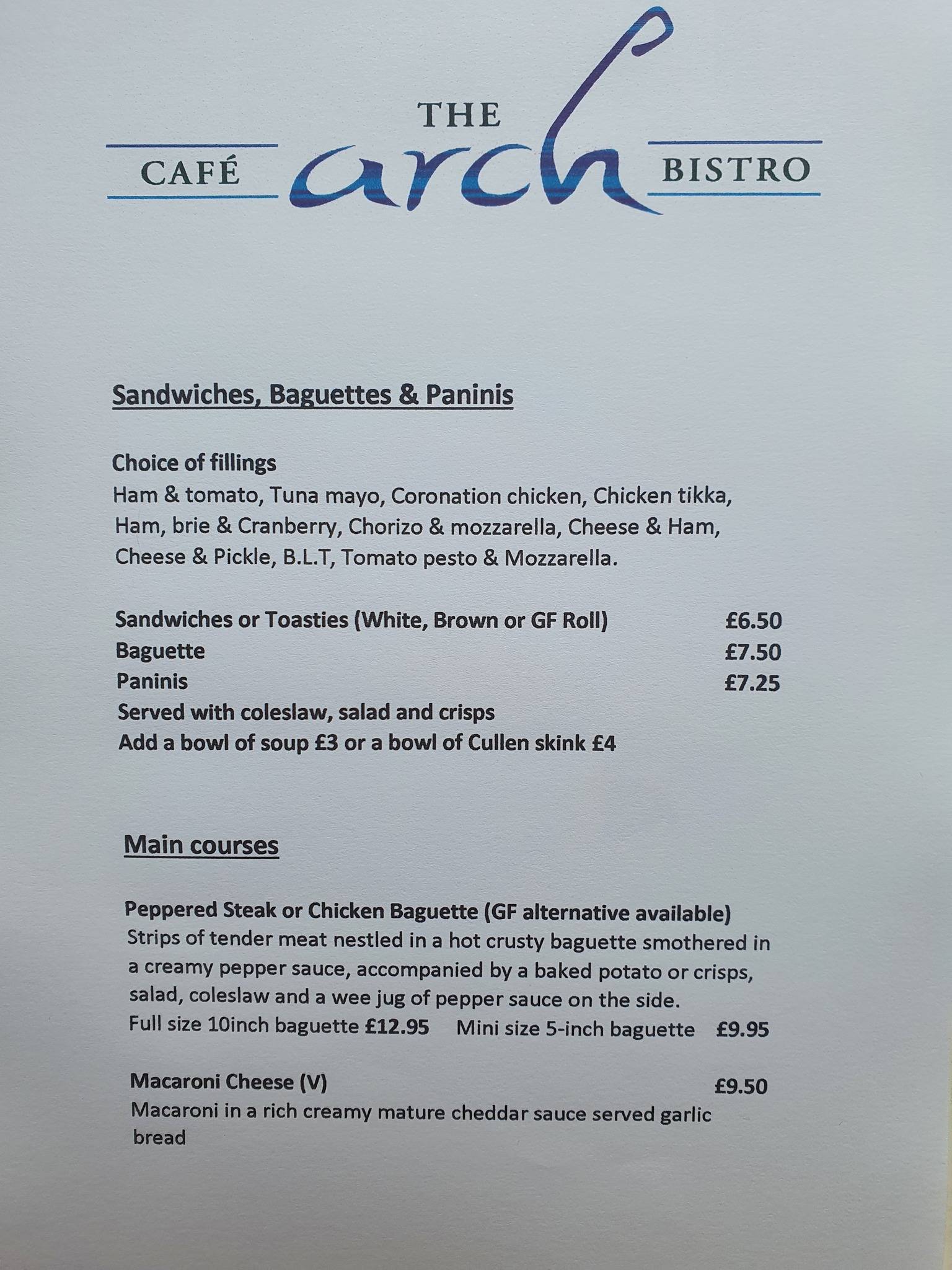 Menu at The Arch Cafe & Bistro, Fettercairn
