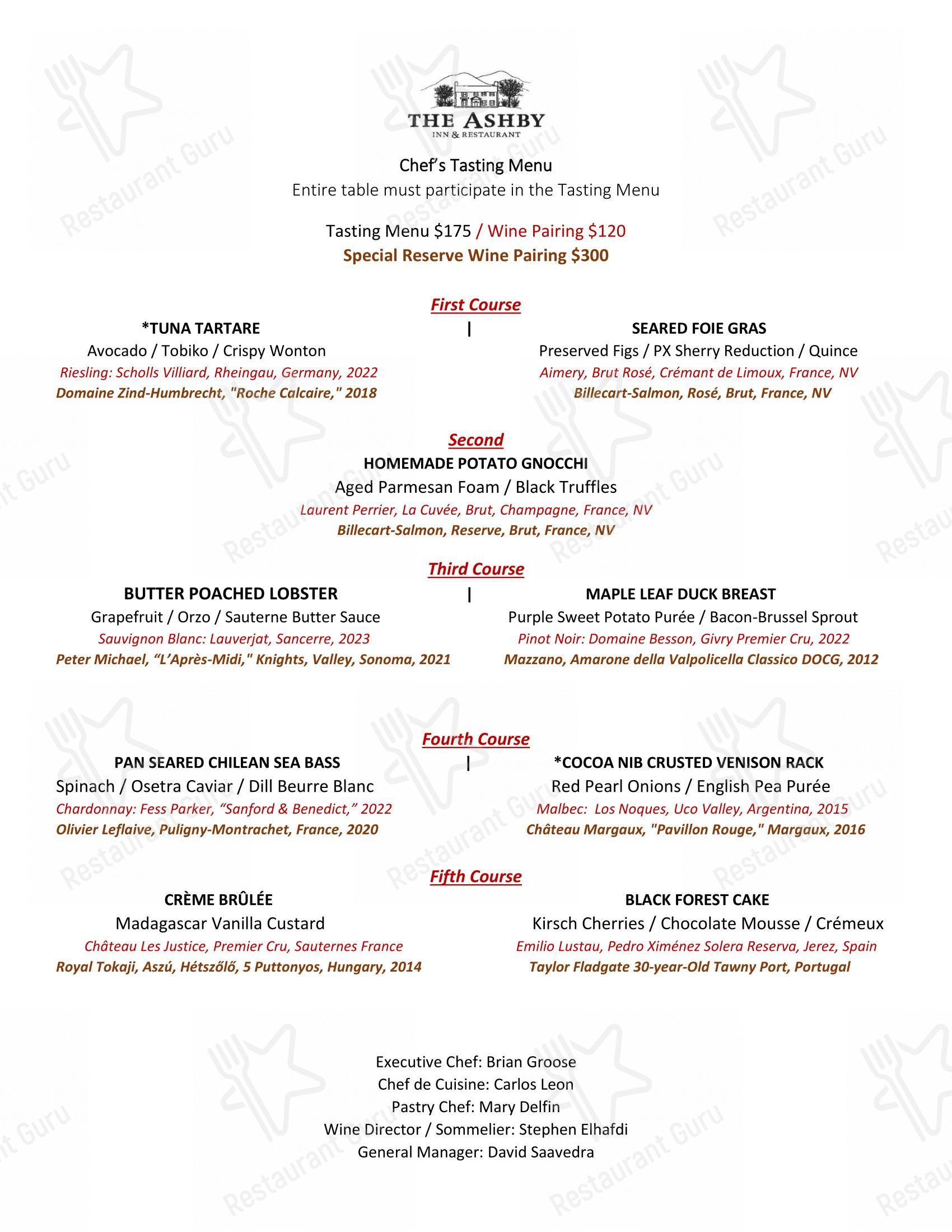 Menu at The Ashby Inn & Restaurant, Paris