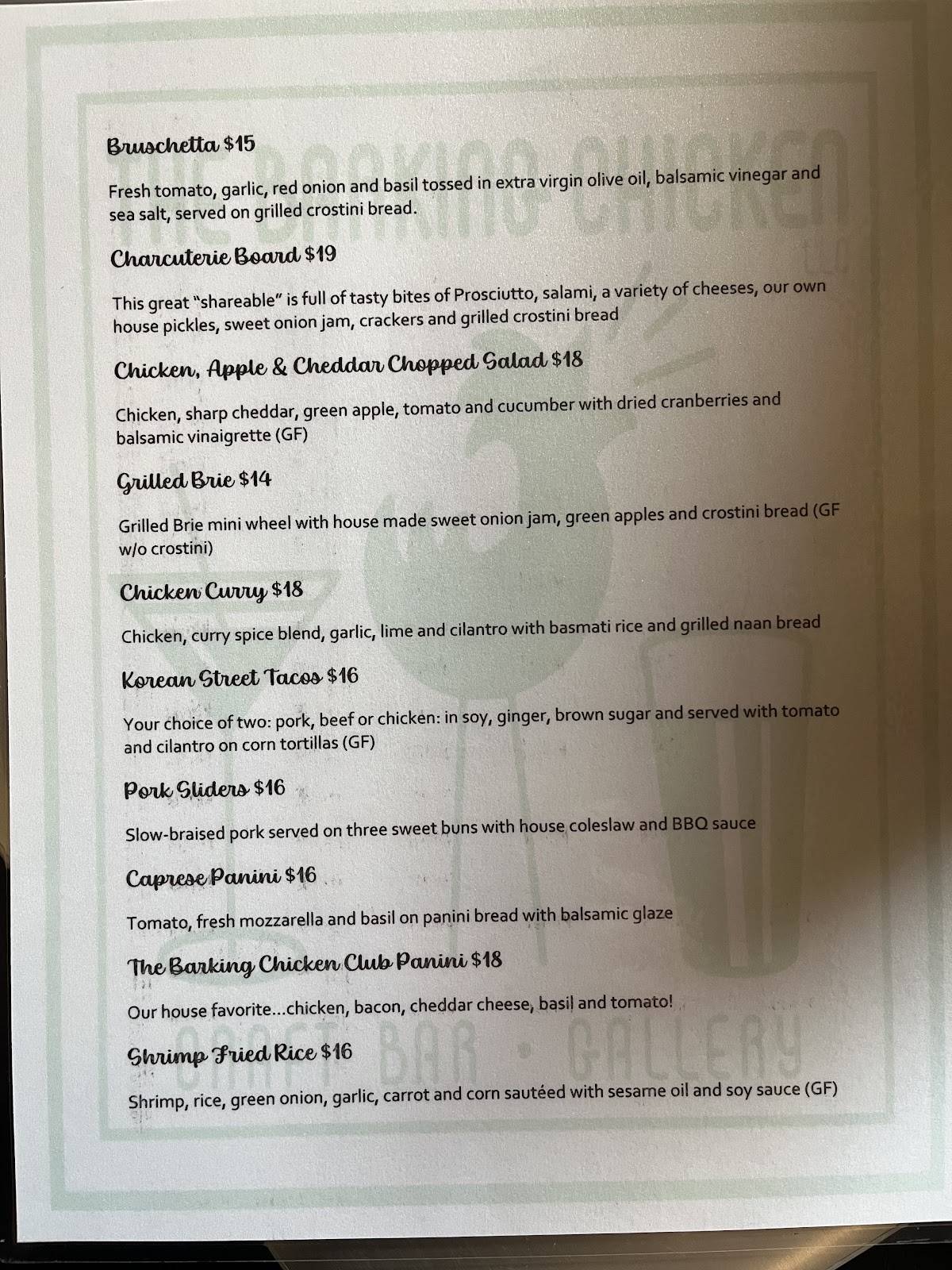 Menu at The Barking Chicken - Craft Bar and Gallery, Harrison