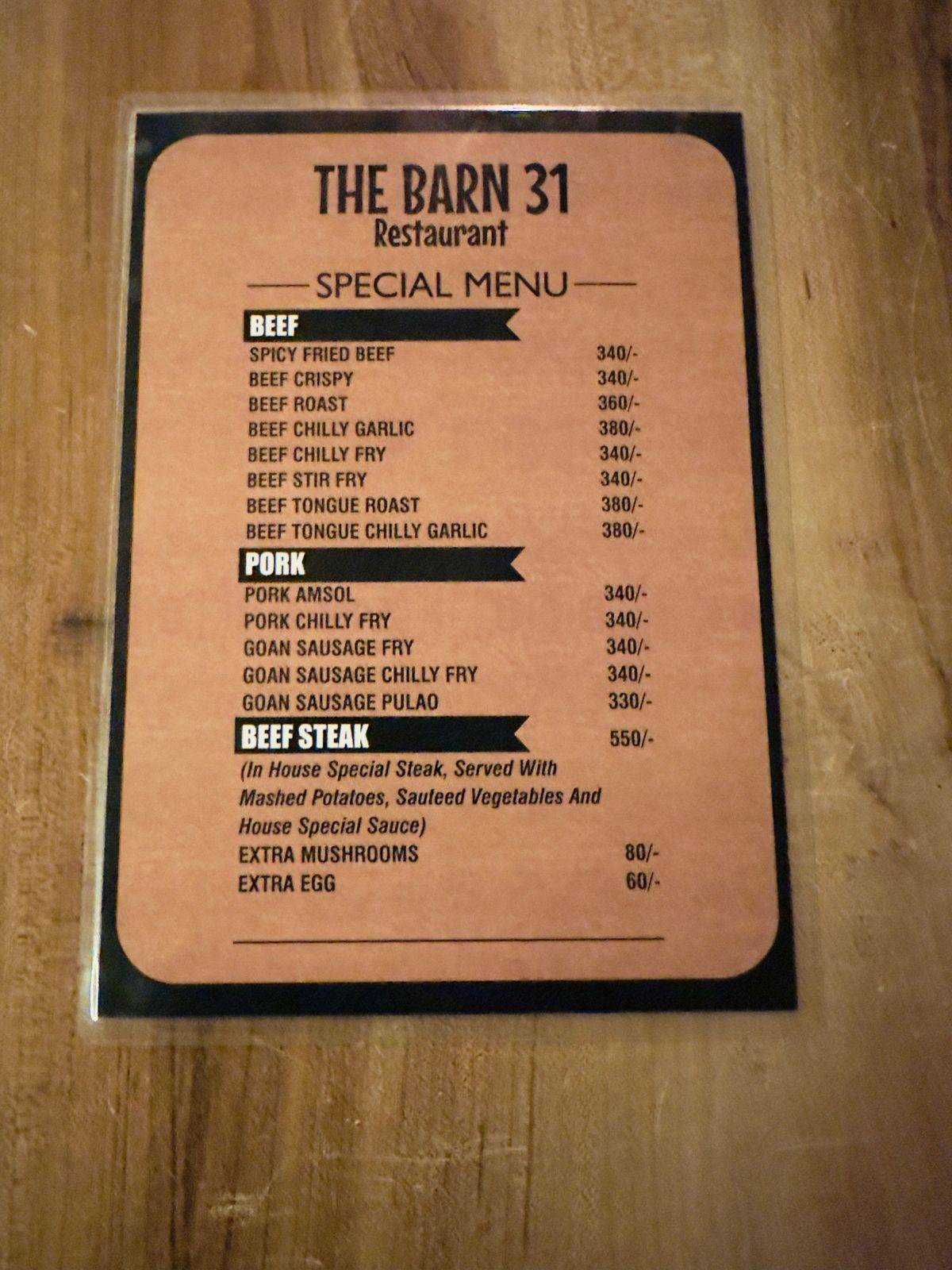Menu at The Barn 31, Calangute