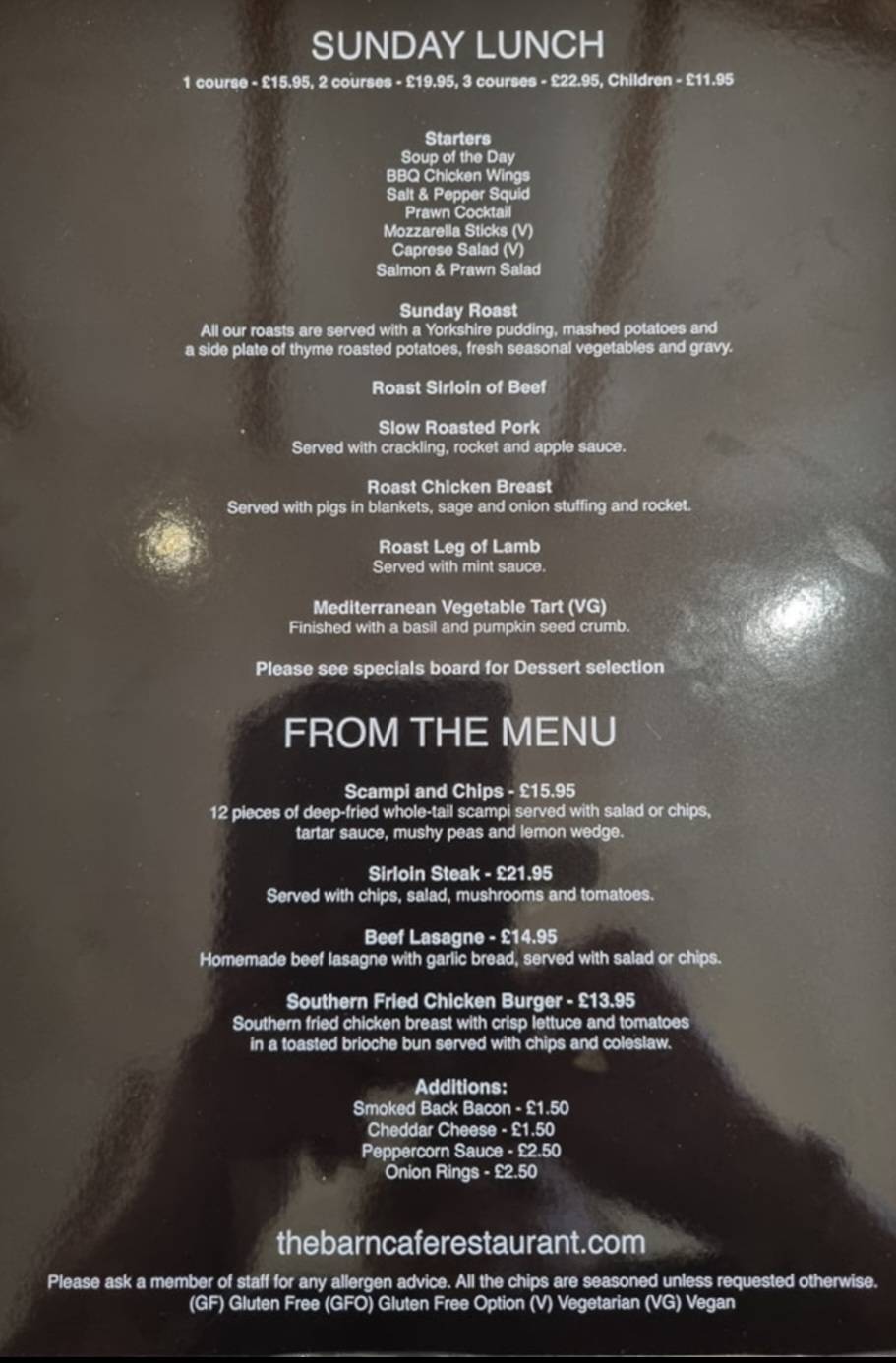 Menu at The Barn Cafe, Great Bentley, St Mary's Rd