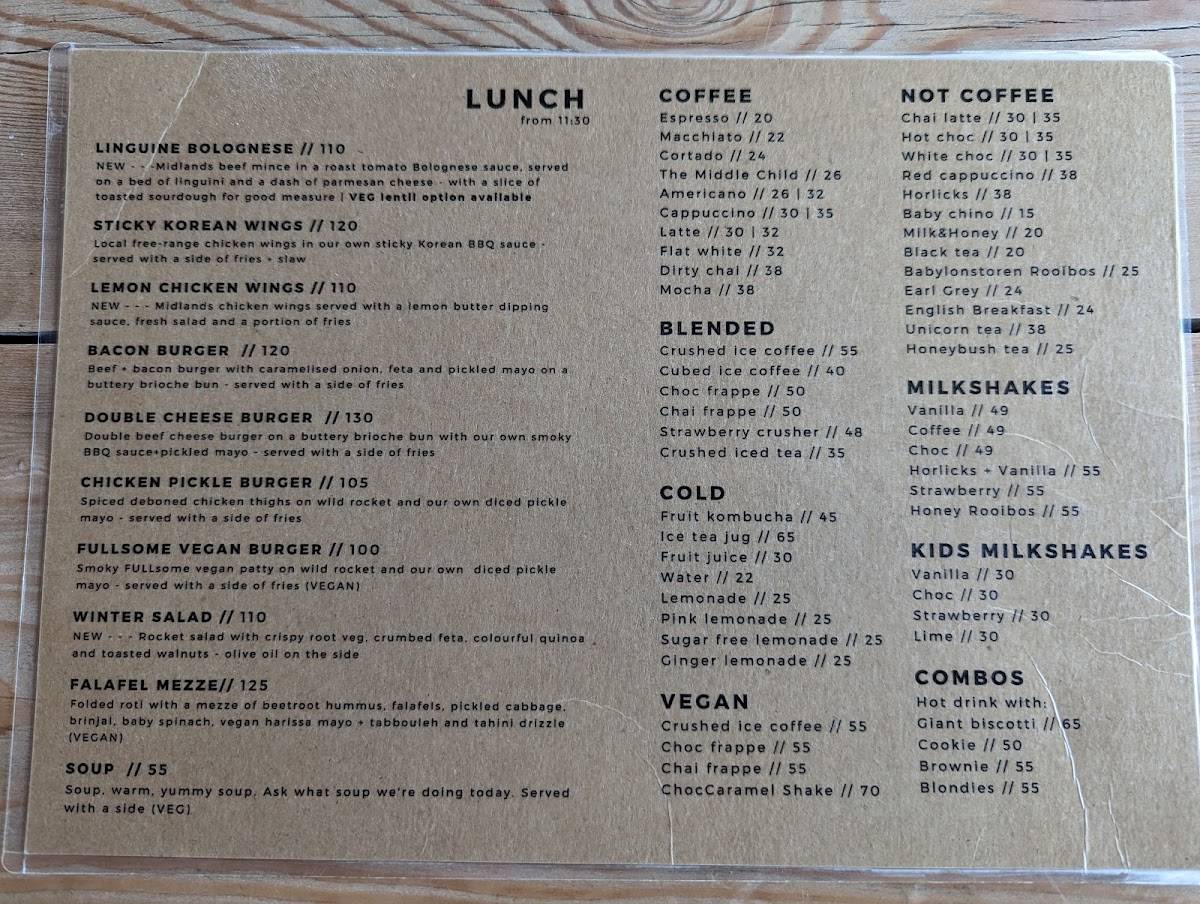 Menu at The Barn Owl Midlands., Howick