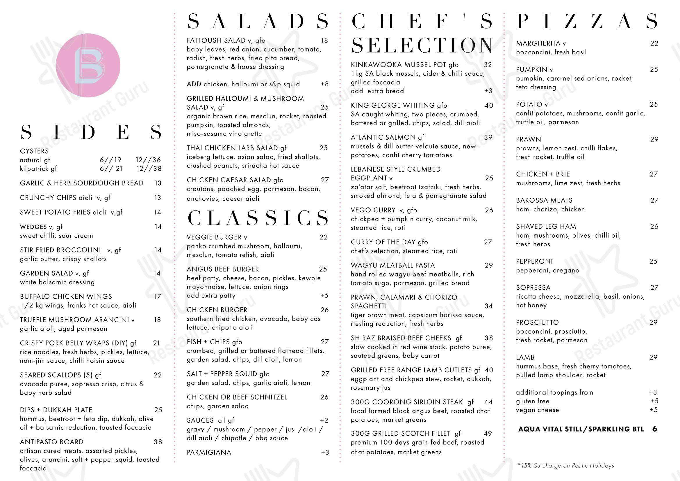Menu at The Bath Hotel restaurant, Norwood
