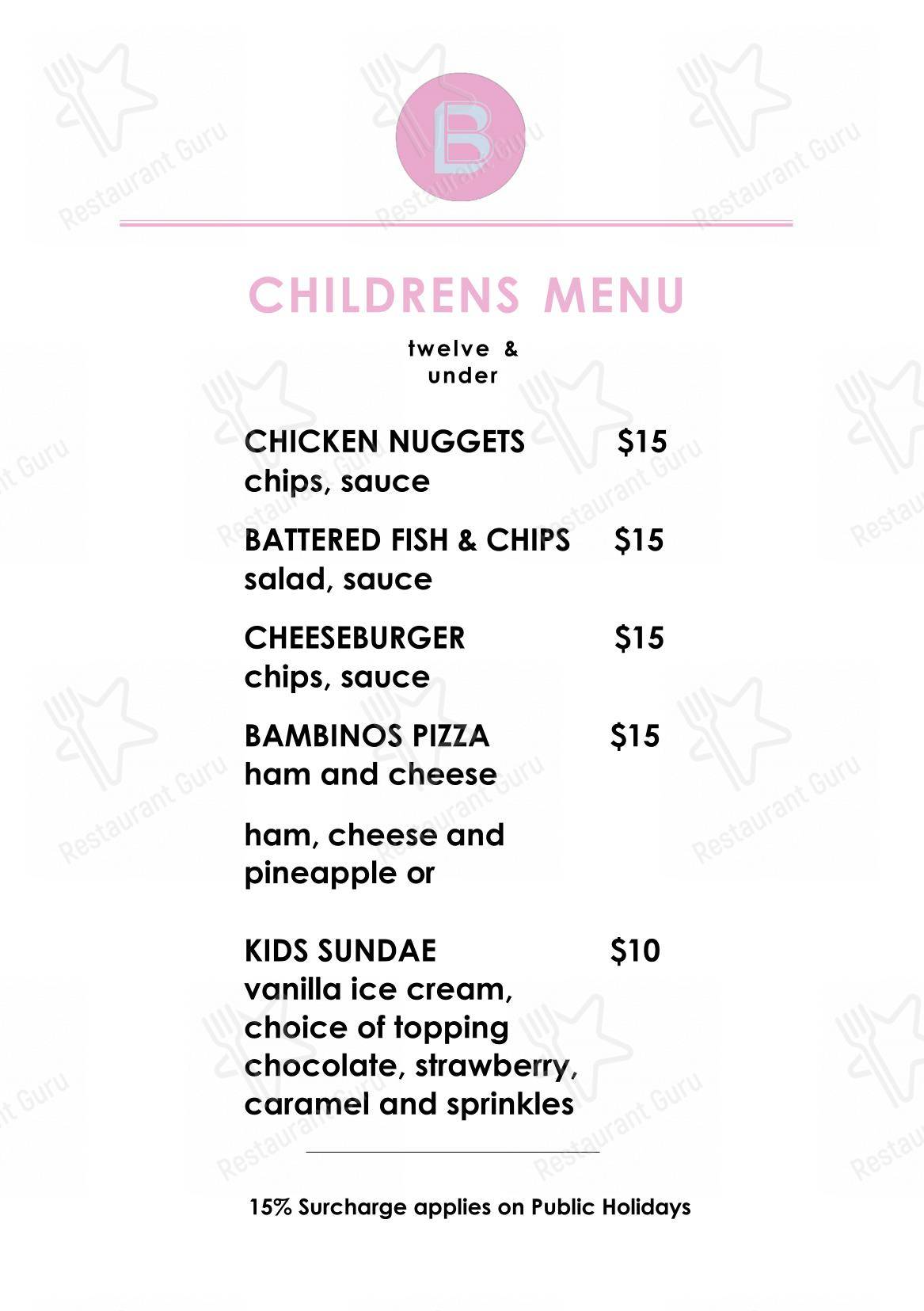 Menu at The Bath Hotel restaurant, Norwood