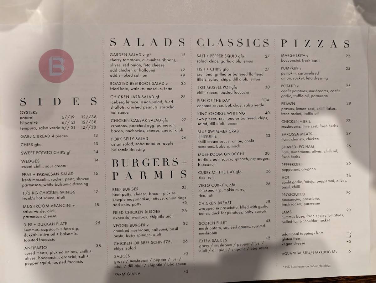 Menu at The Bath Hotel restaurant, Norwood