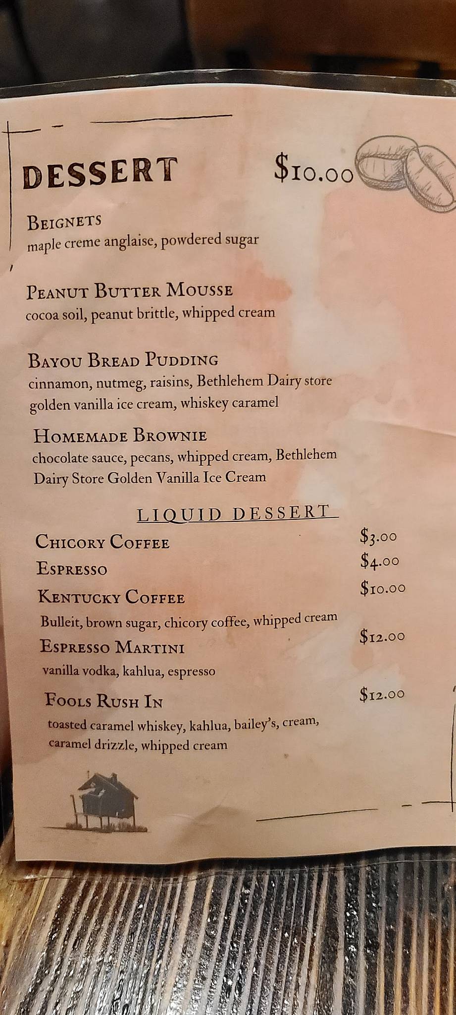 Menu at The Bayou restaurant, Bethlehem