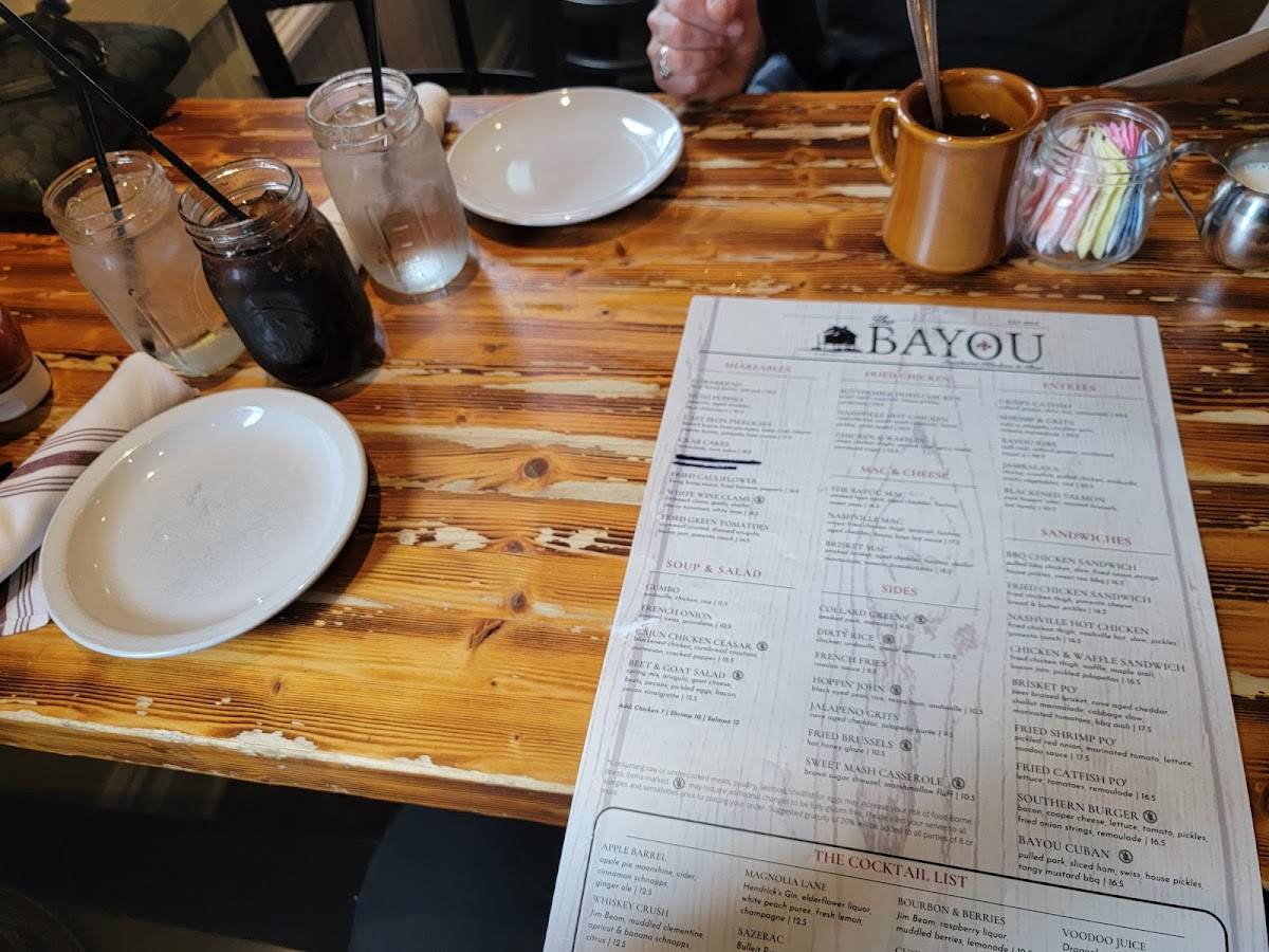 Menu at The Bayou restaurant, Bethlehem