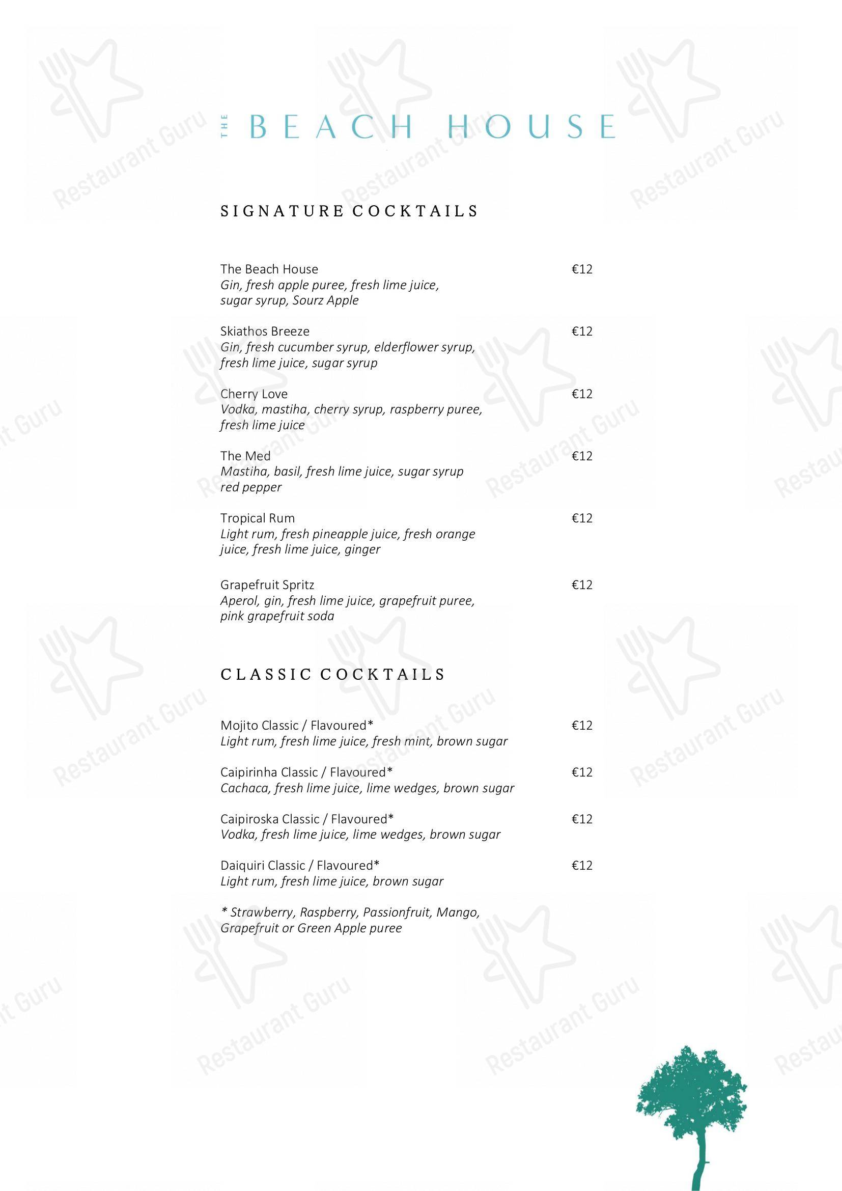 Menu at The Beach House, Kolios