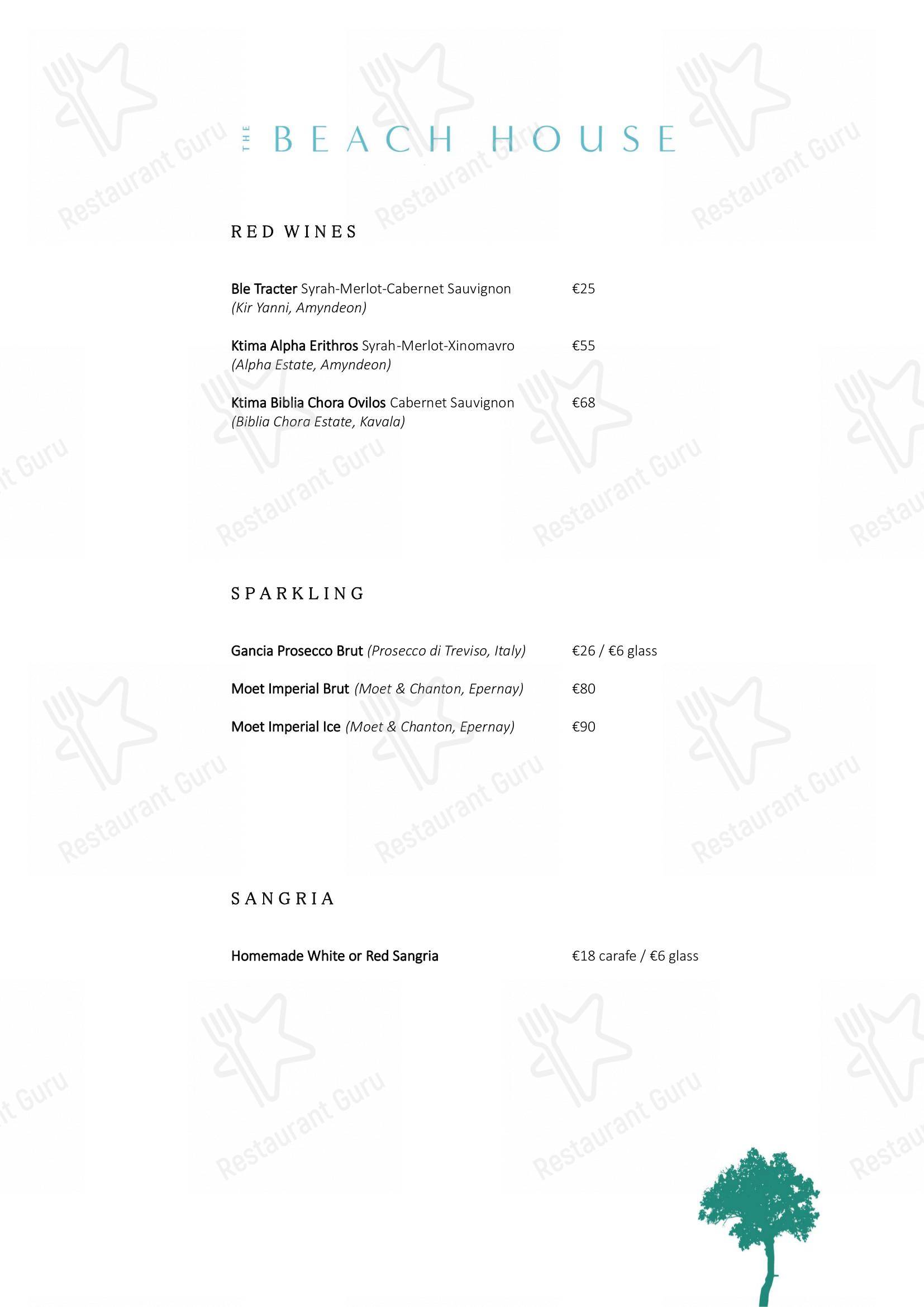 Menu at The Beach House, Kolios