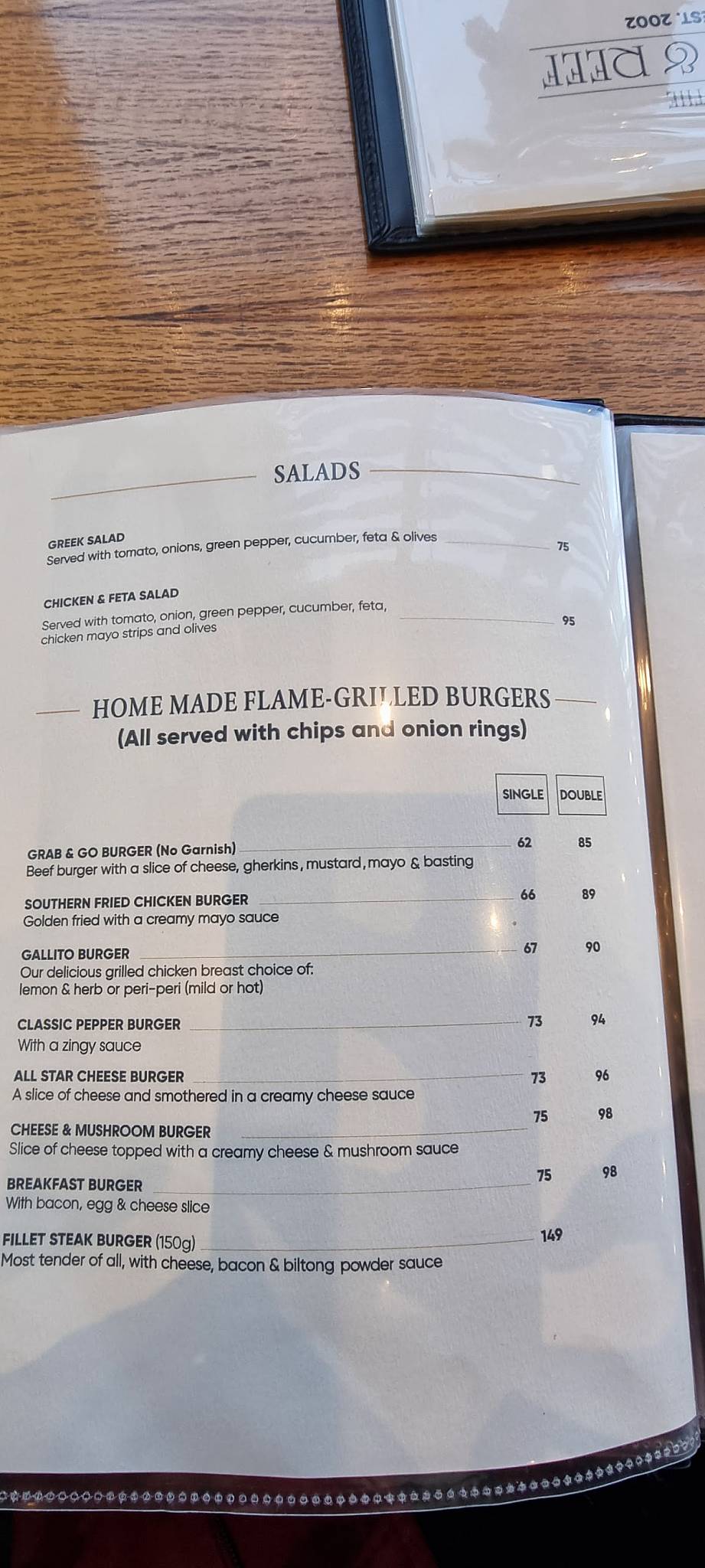 Menu at The Beef 'n Reef restaurant, Bloemfontein, Kenneth Kaunda Rd