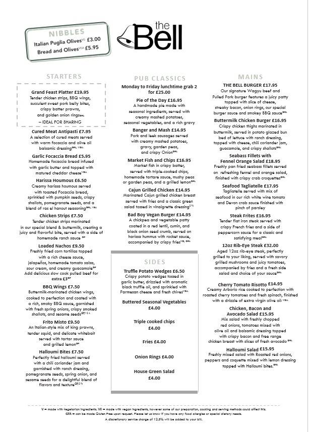 Menu at The Bell pub & bar, Aylesbury, 29 Lower Rd