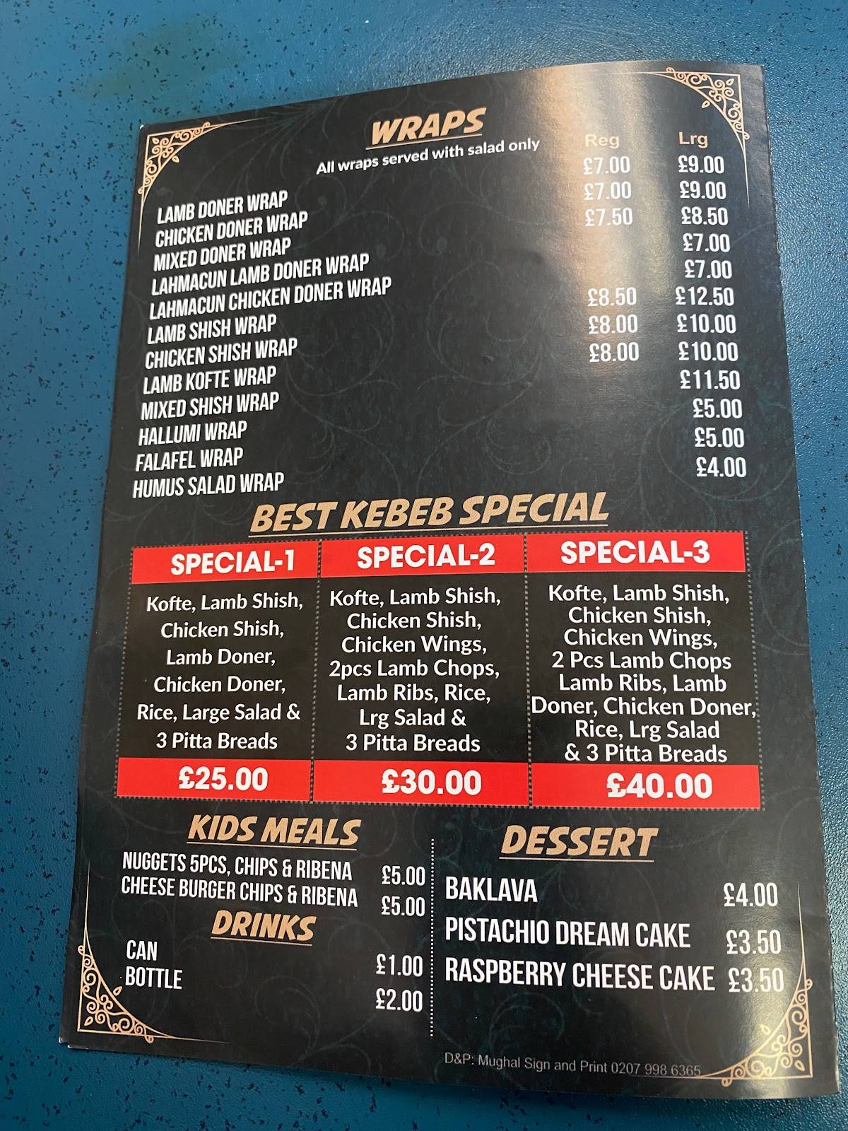 Menu at The Best Kebab House fast food, Romford, High Rd