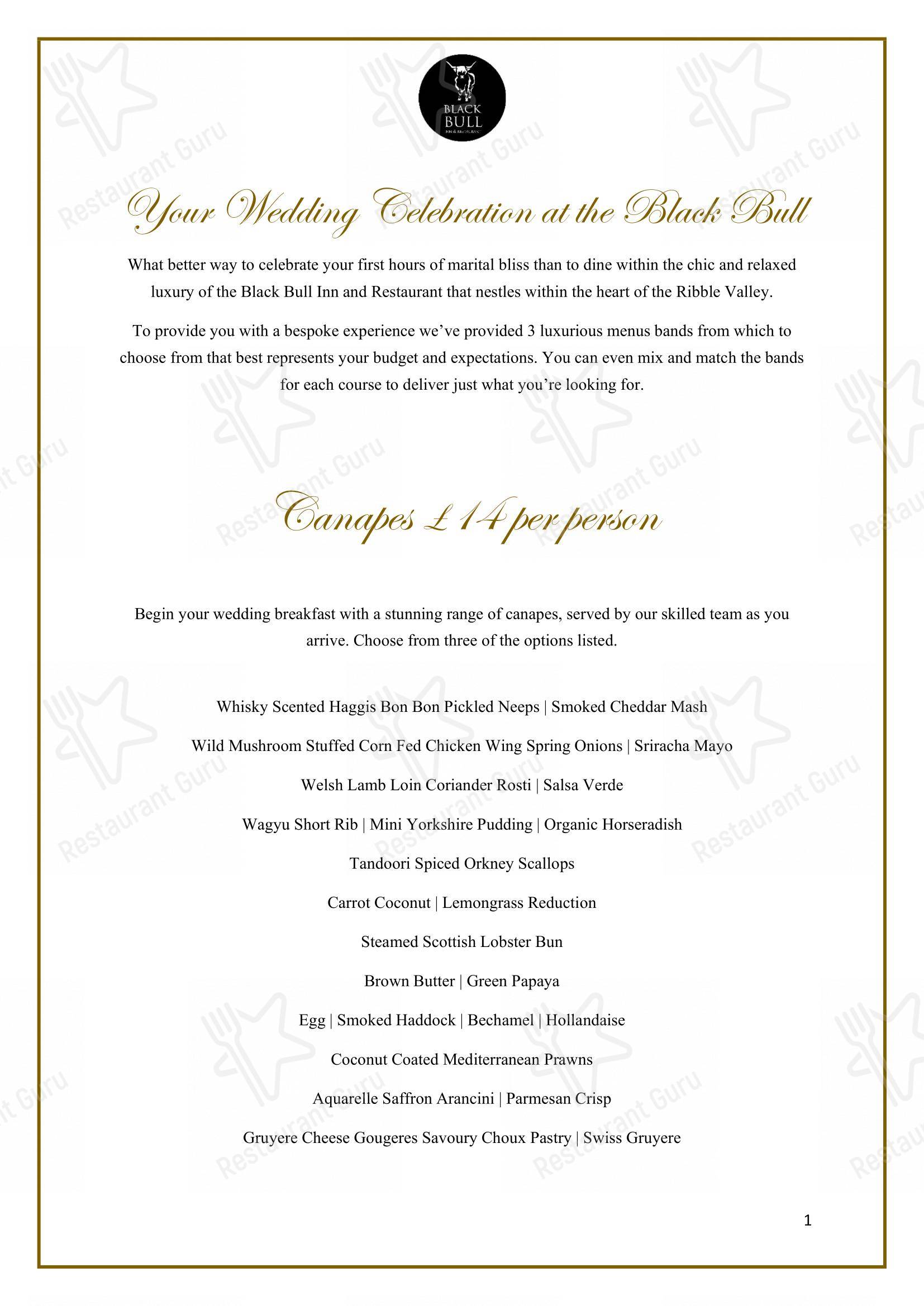 Menu at The Black Bull Inn & Restaurant, Blackburn, Old Langho Rd