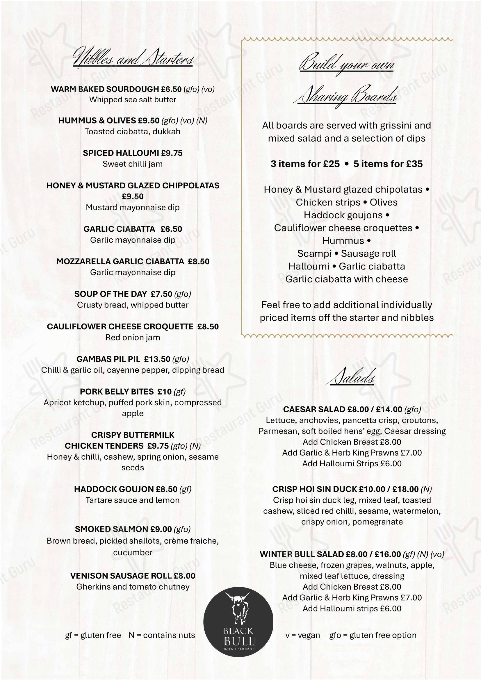 Menu at The Black Bull Inn & Restaurant, Blackburn, Old Langho Rd