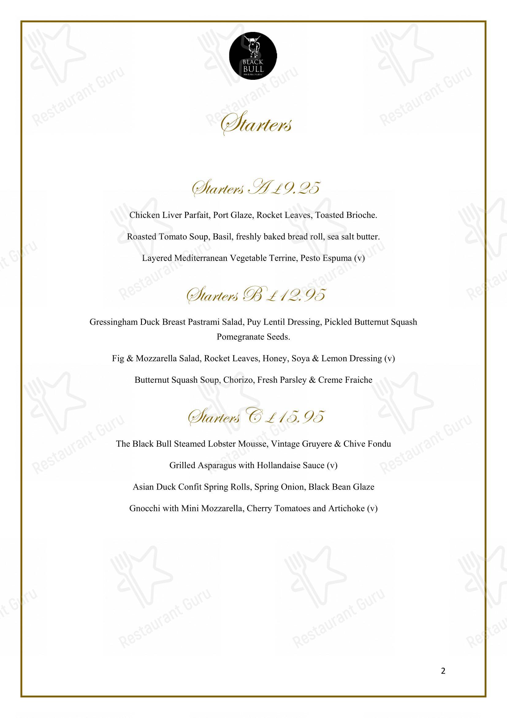 Menu at The Black Bull Inn & Restaurant, Blackburn, Old Langho Rd