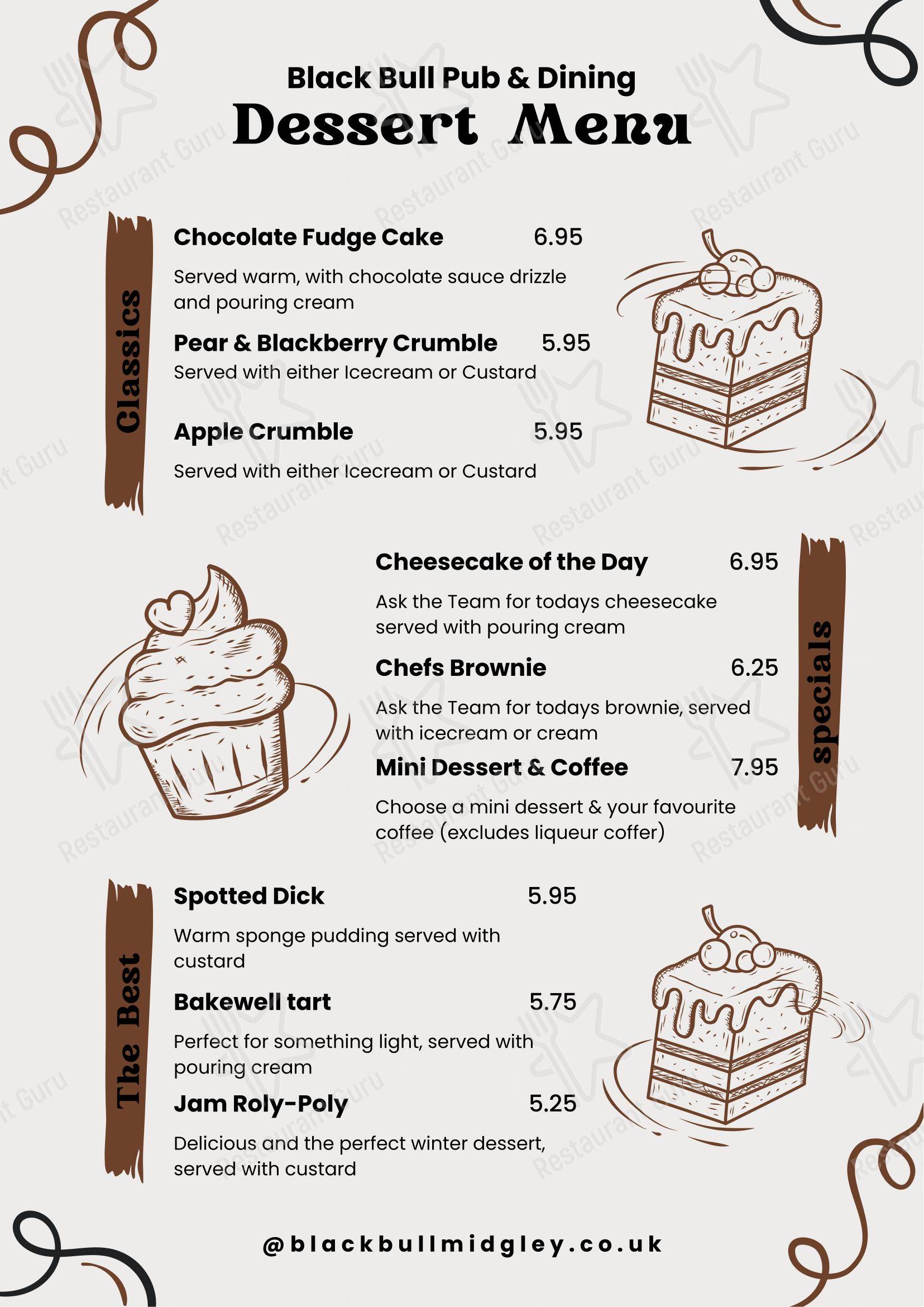Menu at The Black Bull at Midgley pub & bar, Wakefield