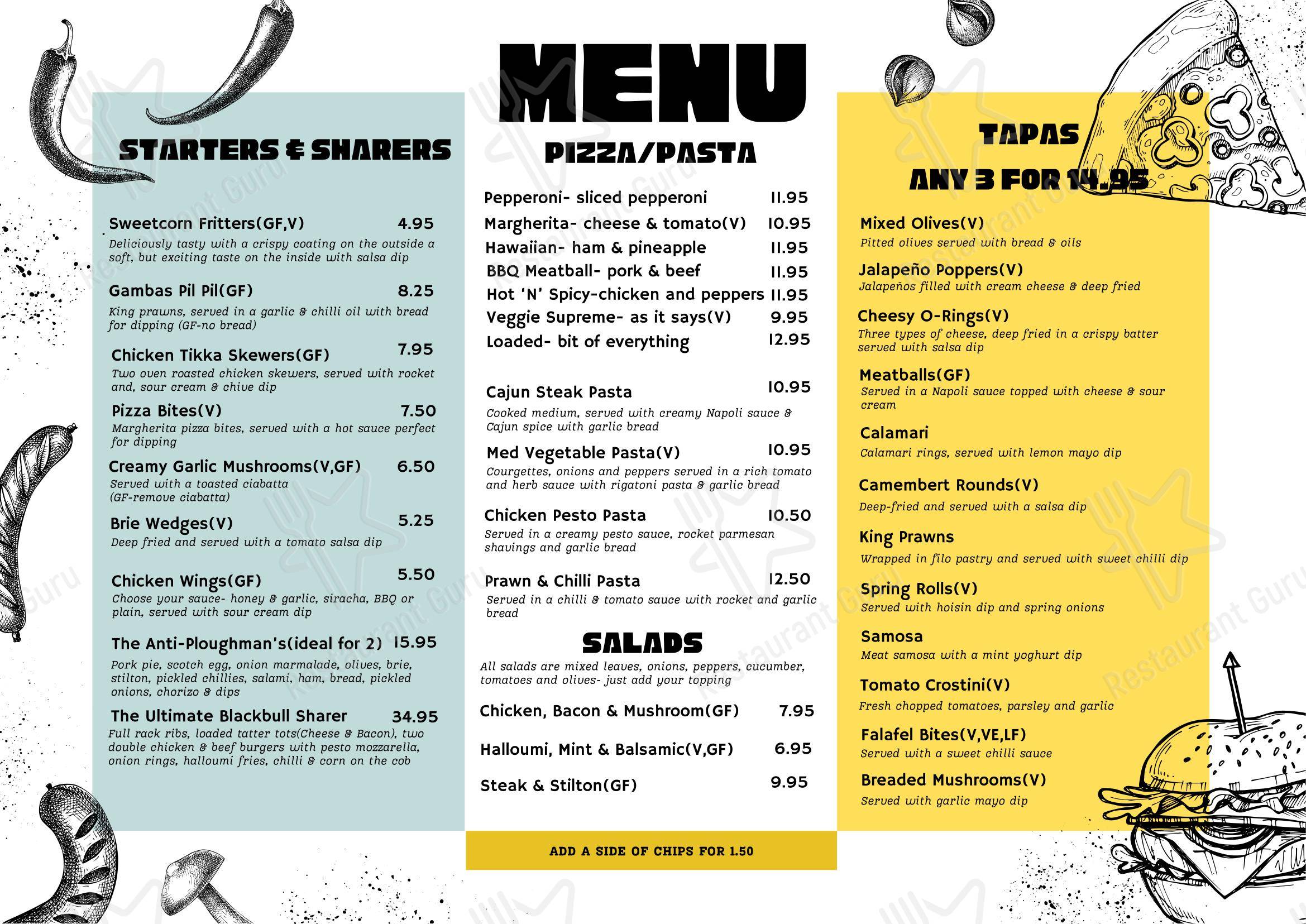 Menu at The Black Bull at Midgley pub & bar, Wakefield