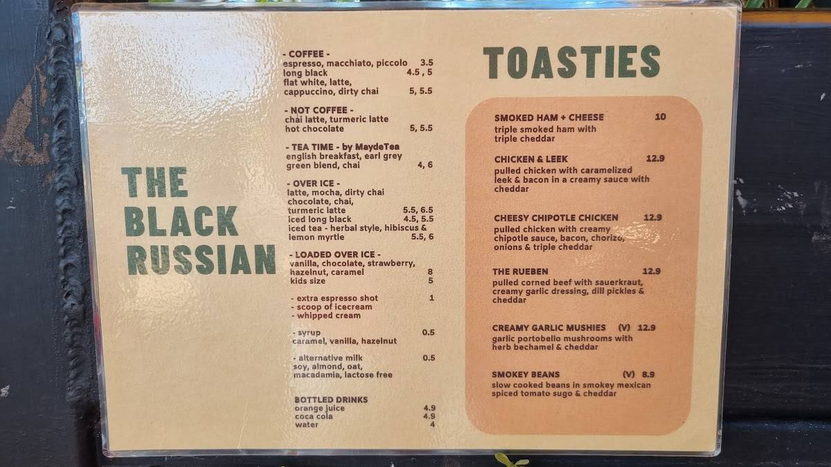 Menu at The Black Russian Caravan Bar, Katherine