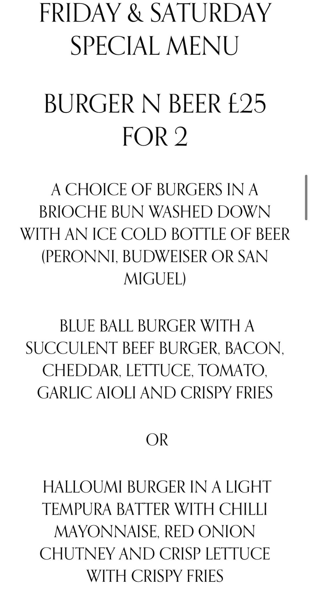Menu at The Blue Ball restaurant, Tenby