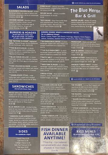 Menu at The Blue Heron pub & bar, Mason City