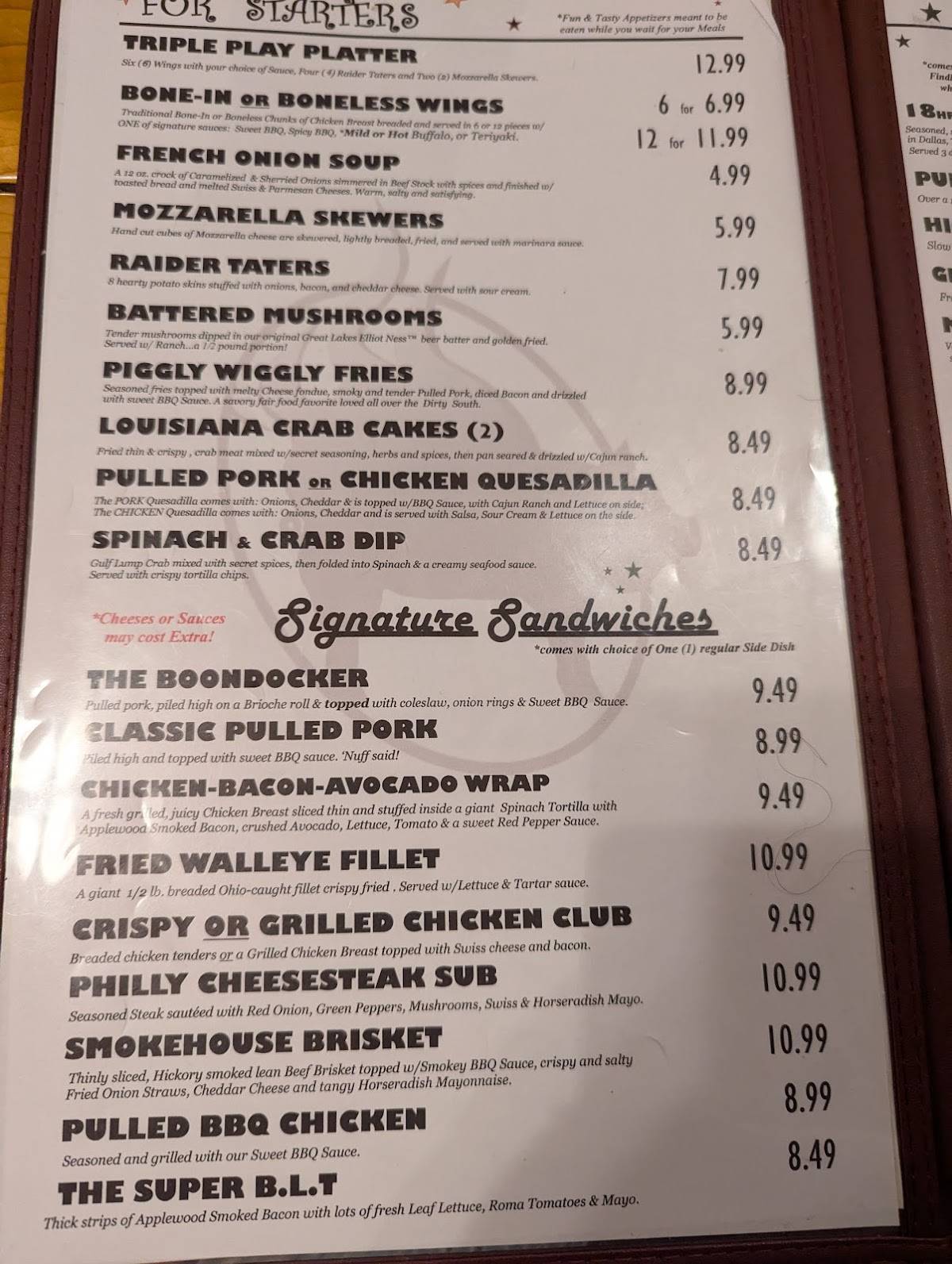 Menu at The Boondocks BBQ & Grill, McConnelsville
