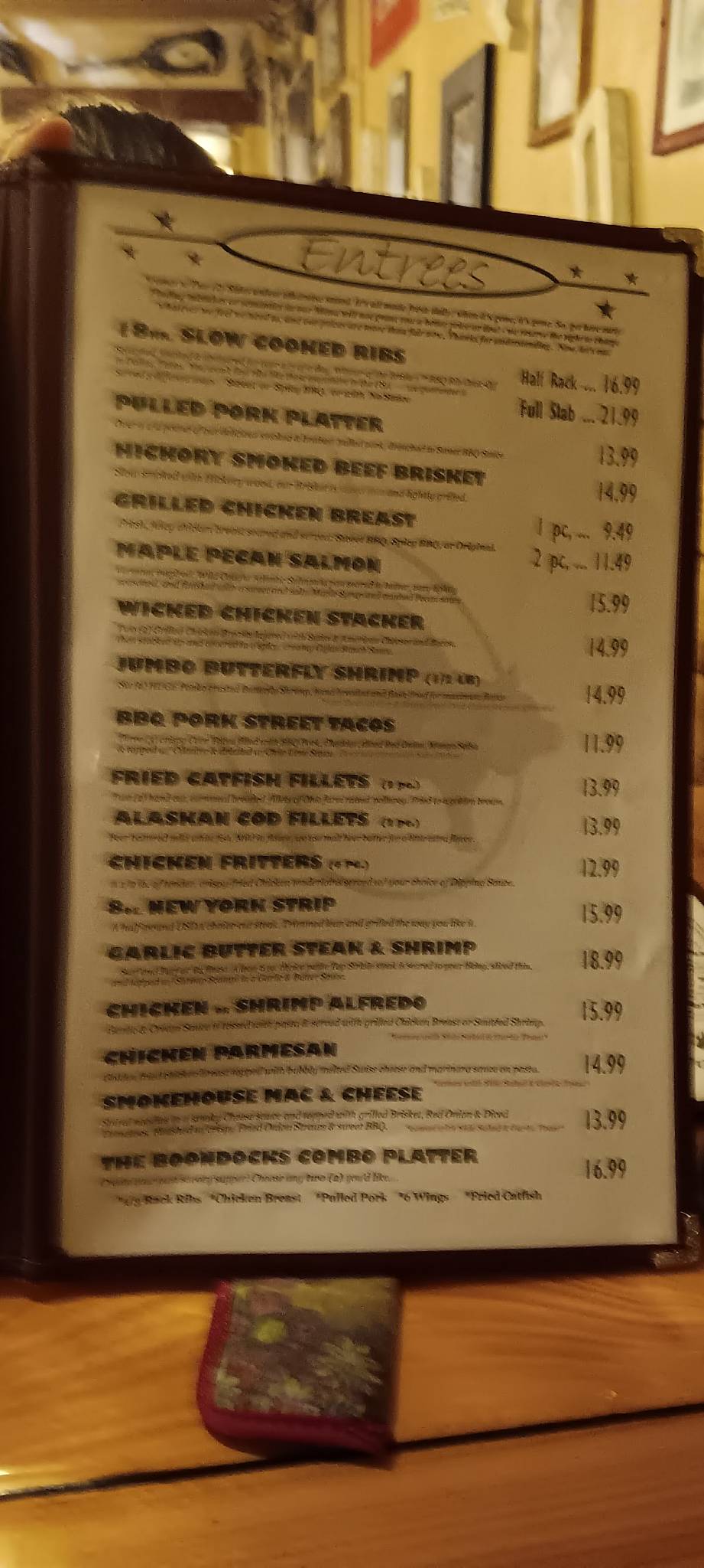 Menu at The Boondocks BBQ & Grill, McConnelsville