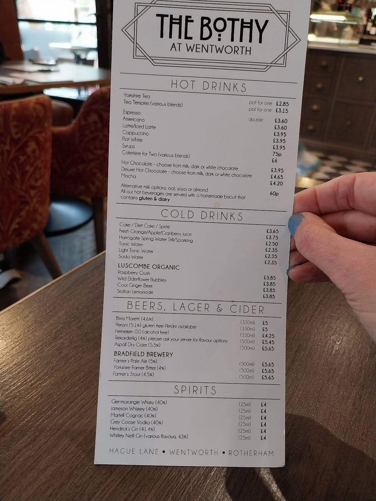 Menu at The Bothy restaurant, Rotherham