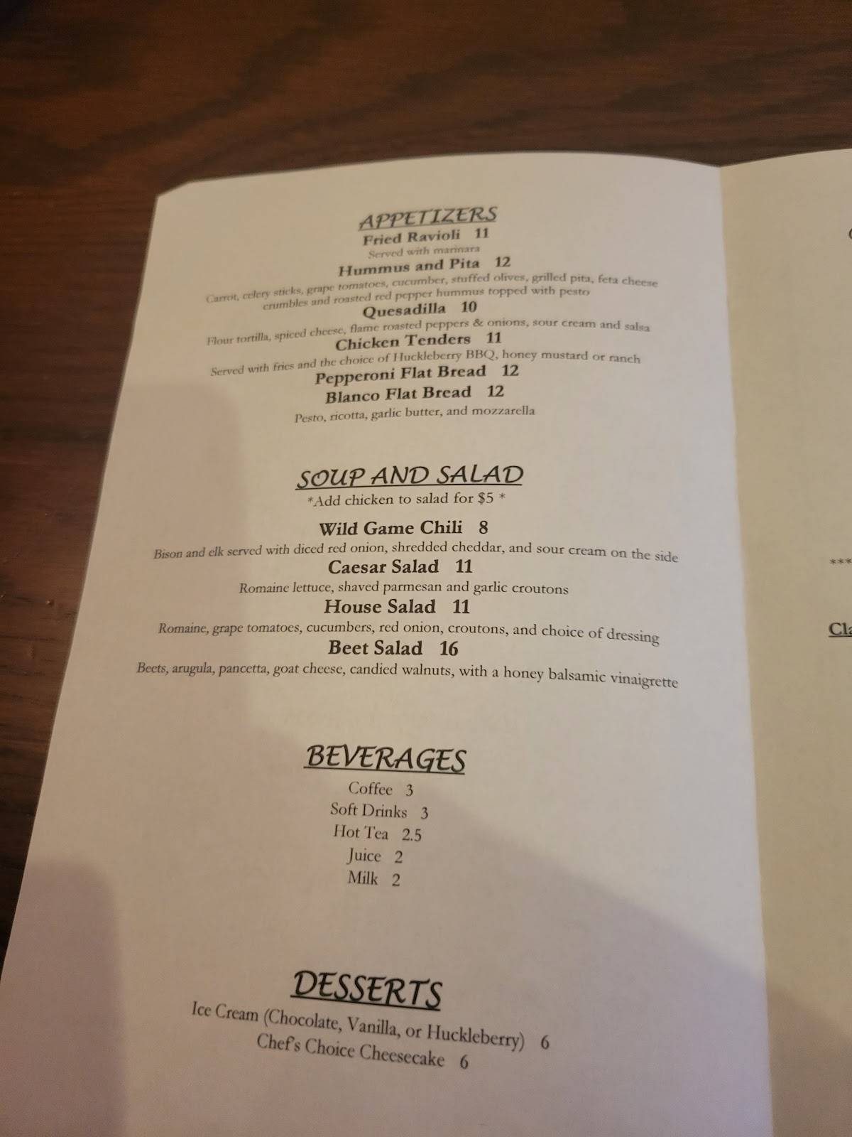 Menu at The Branch Restaurant & Bar, West Yellowstone