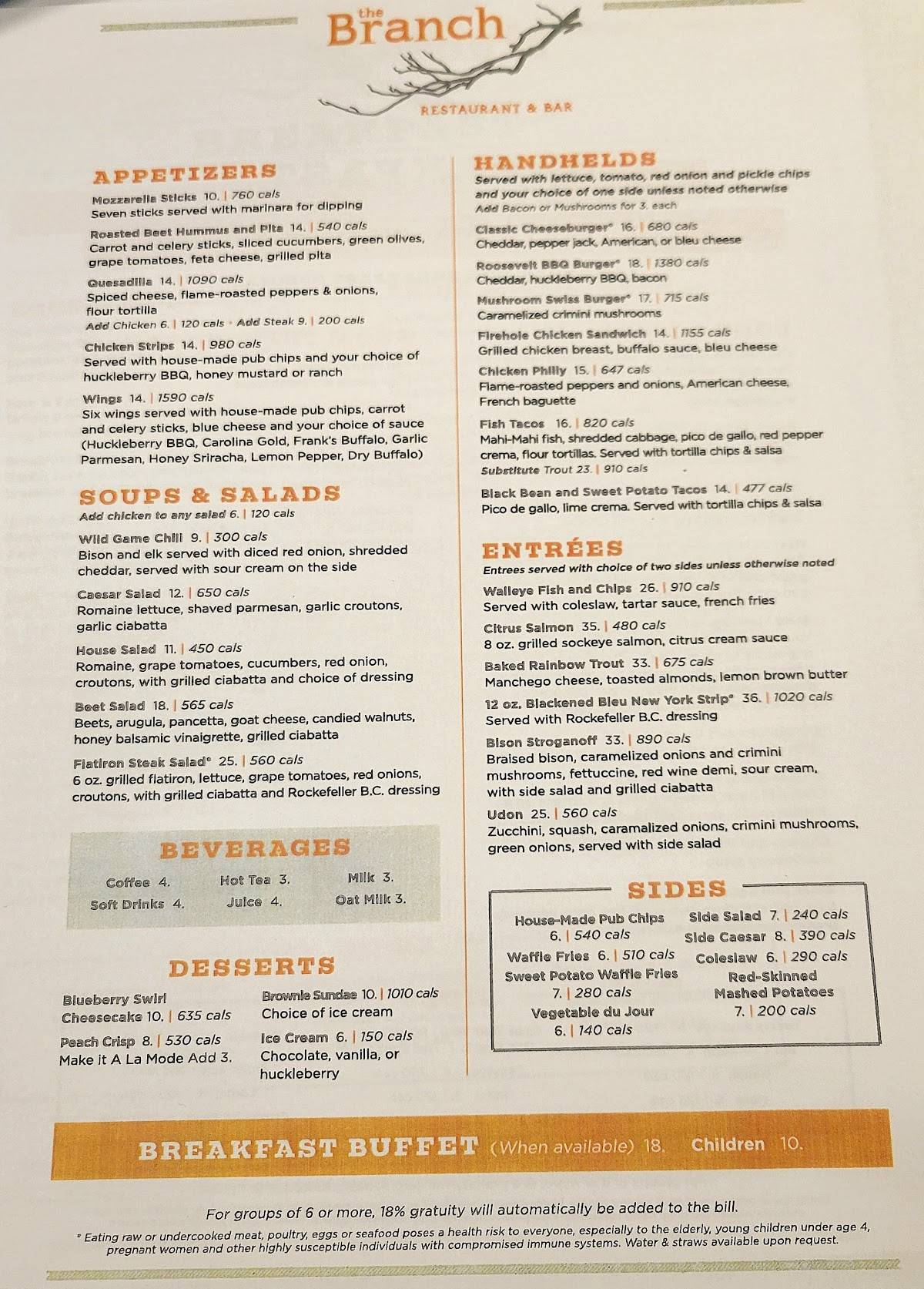 Menu at The Branch Restaurant & Bar, West Yellowstone