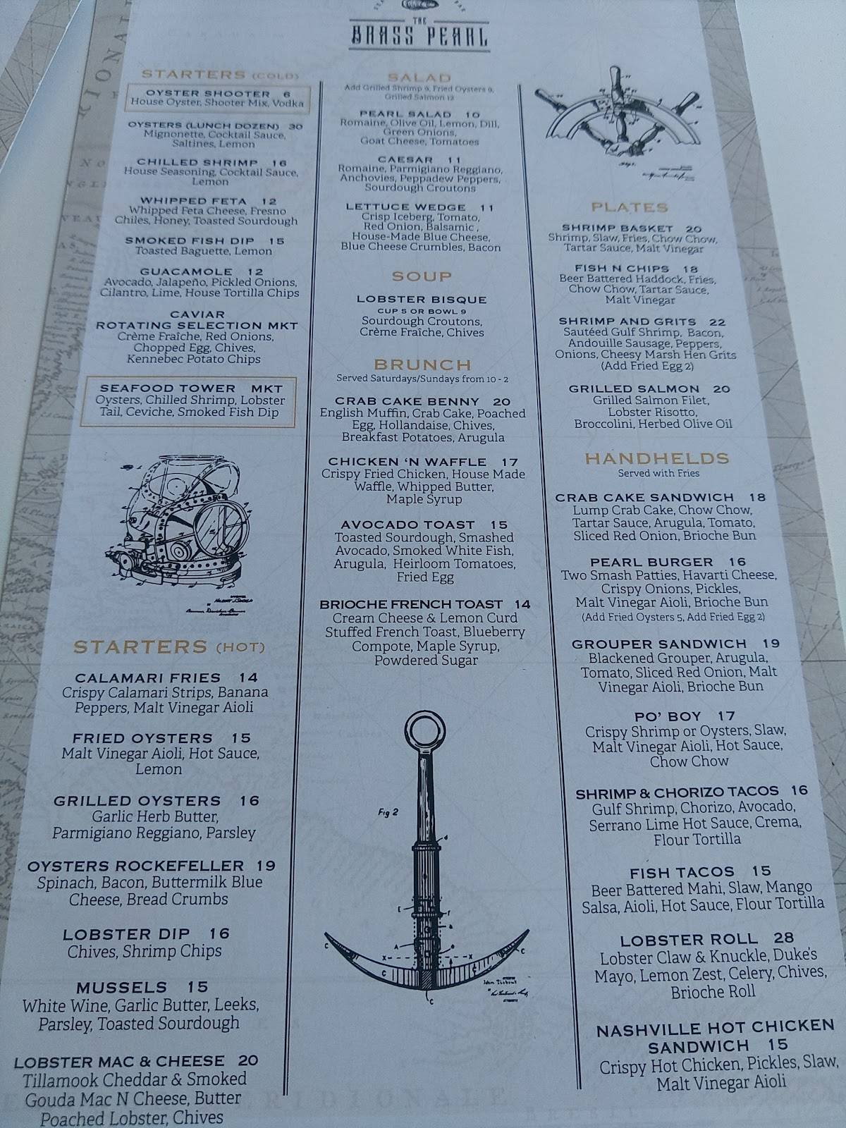Menu at The Brass Pearl restaurant, Knoxville