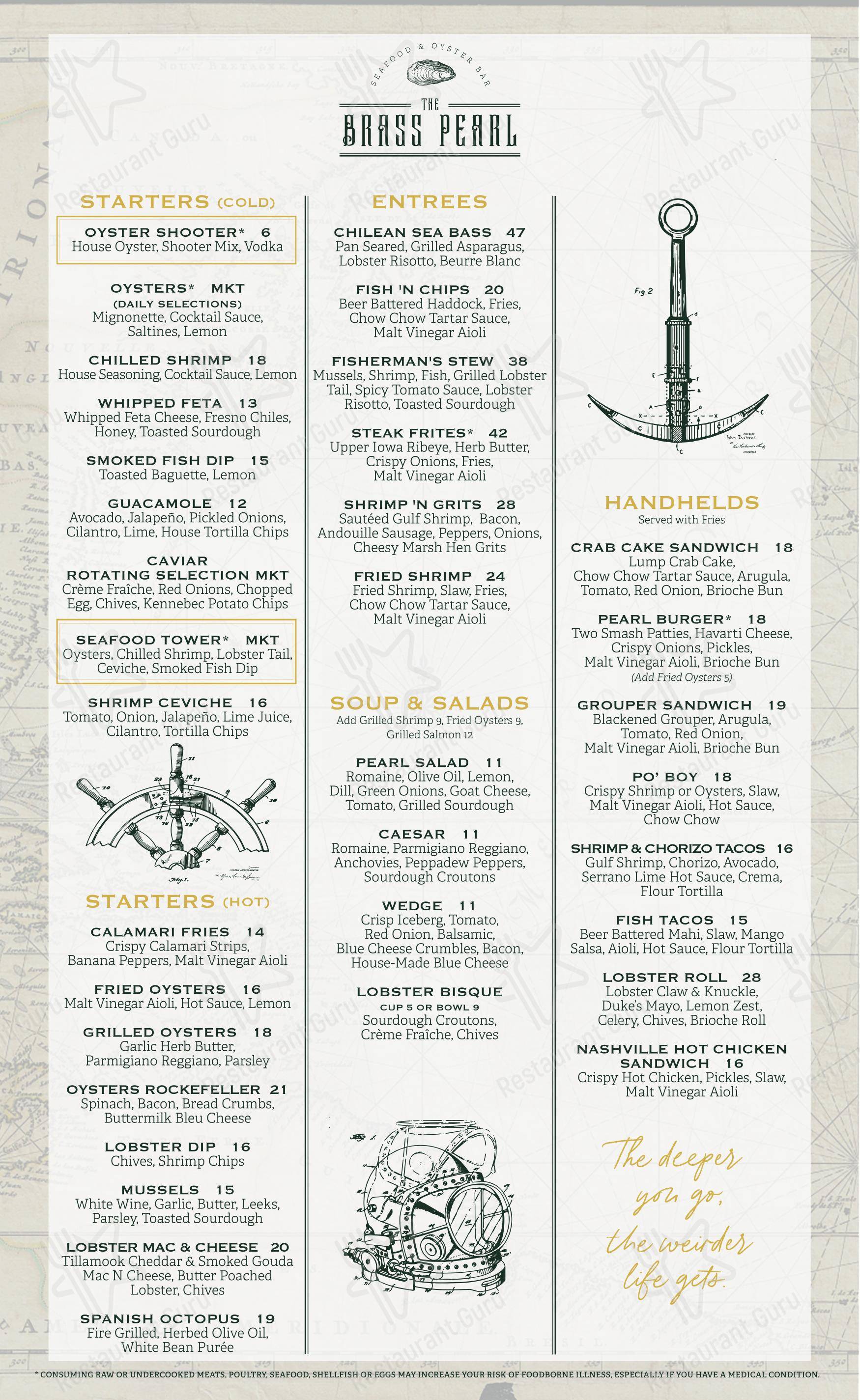 Menu at The Brass Pearl pub & bar, Knoxville