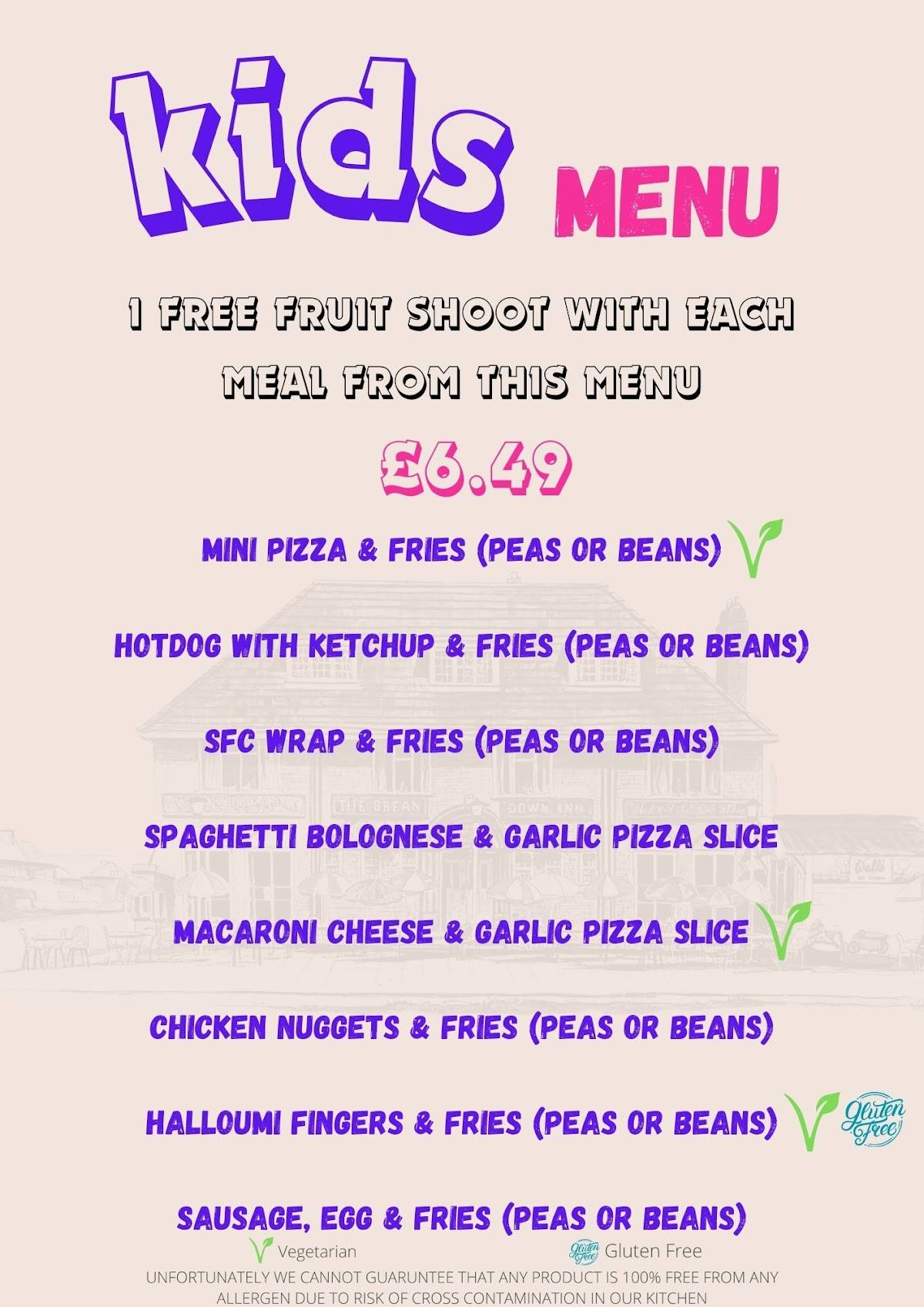 Menu at The Brean Down Inn pub & bar, Brean