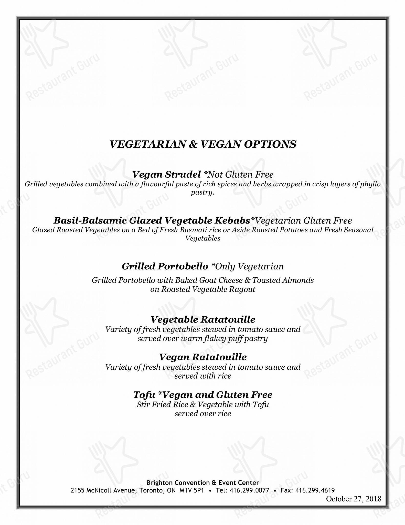 Menu au The Brighton Convention & Event Centre restaurant, Toronto