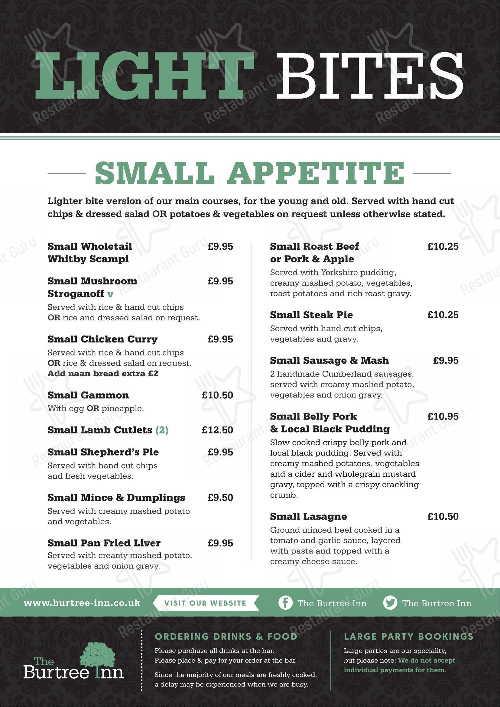 Menu at The Burtree Inn pub & bar, Darlington, Burtree Lane